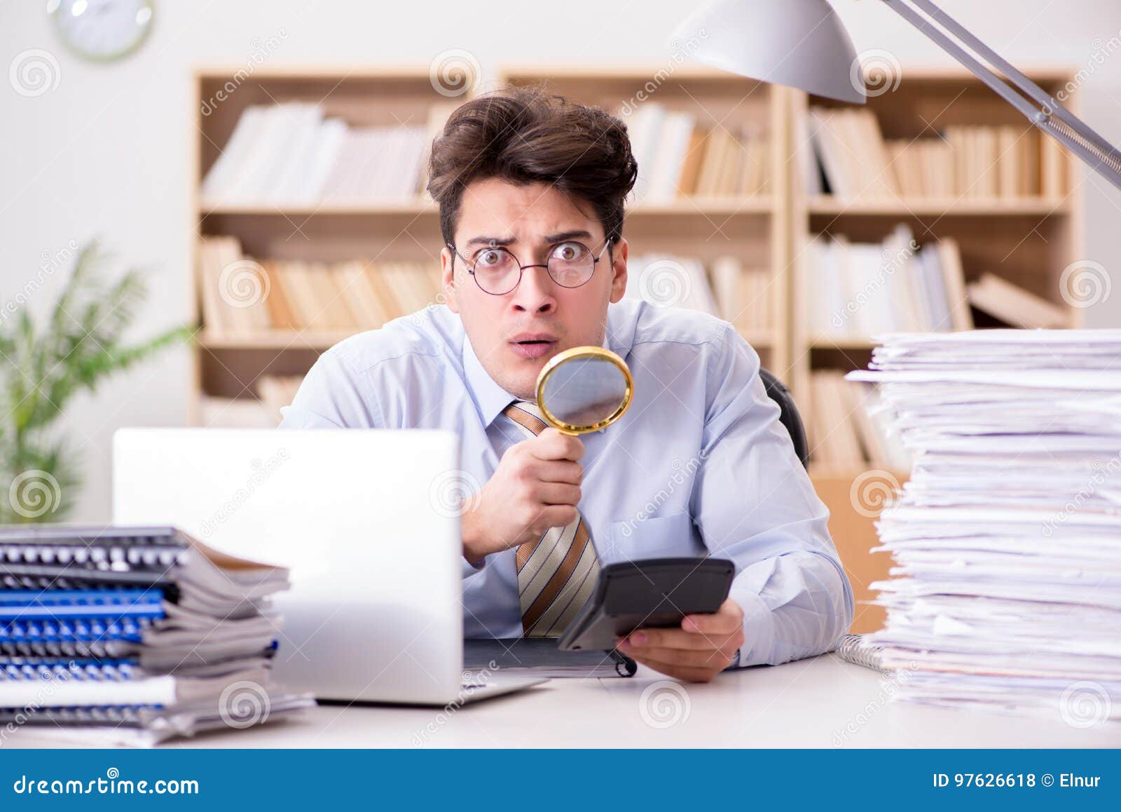 The Mad Auditor Looking for Errors in the Report Stock Photo - Image of ...