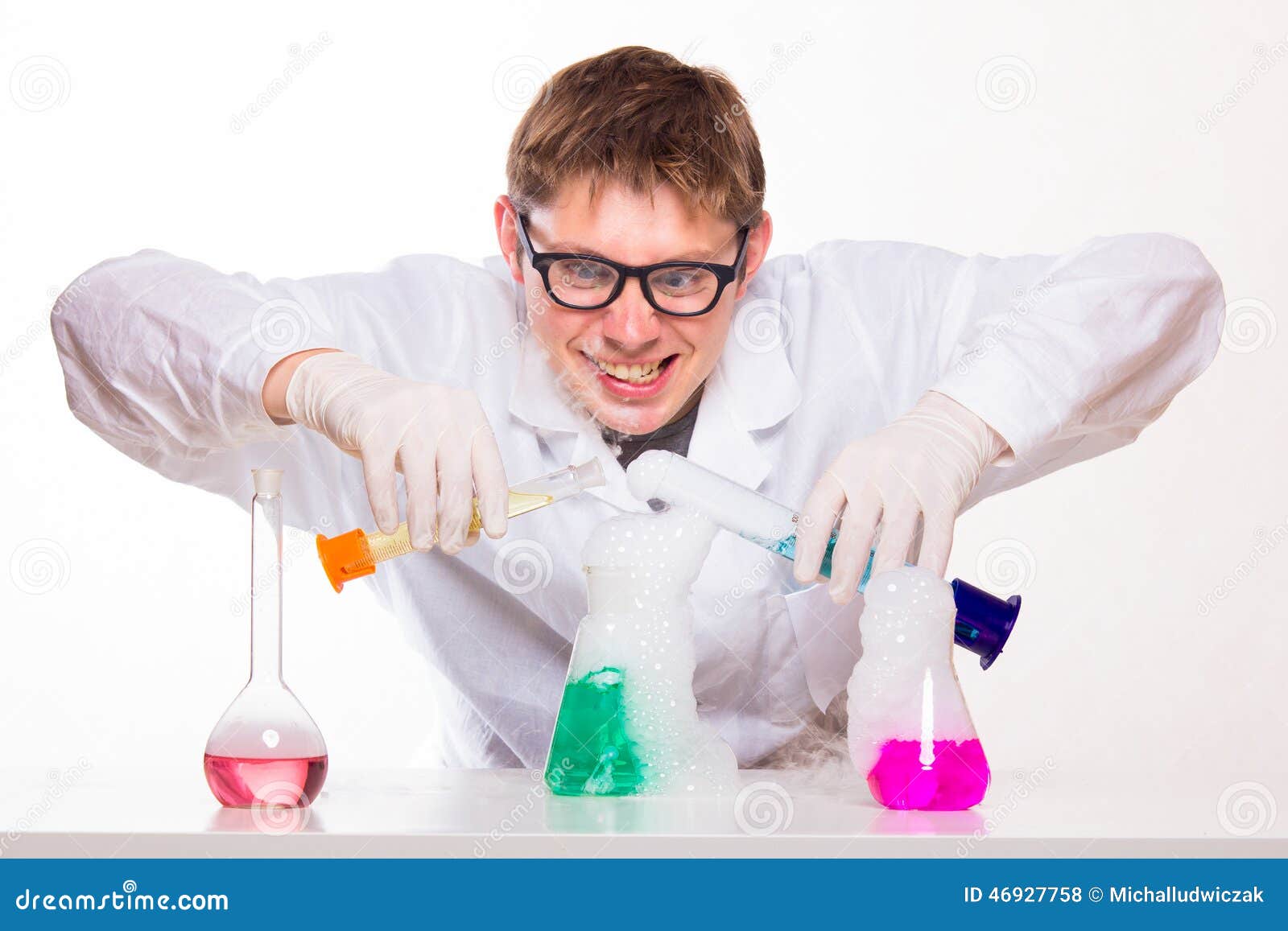 Mad Chemist in the Lab Doing Reaction Stock Photo - Image of people ...