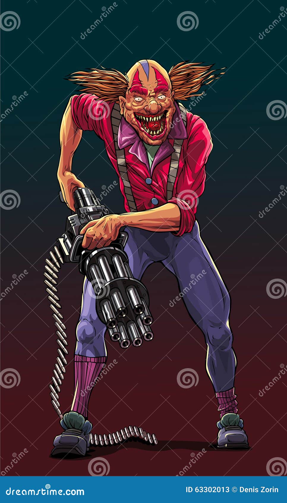 Mad Clown With Machine Gun Cartoon Vector | CartoonDealer.com #63302013