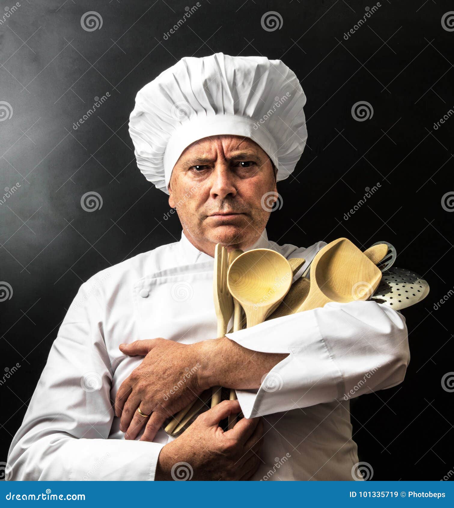 Mad Cook with His Wood Spoon Stock Image - Image of isolated ...