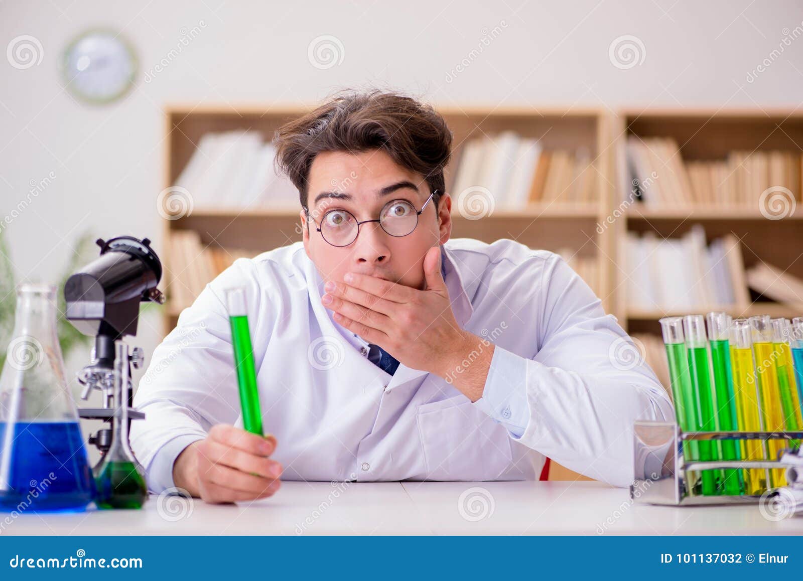 The Mad Crazy Scientist Doctor Doing Experiments in a Laboratory Stock ...