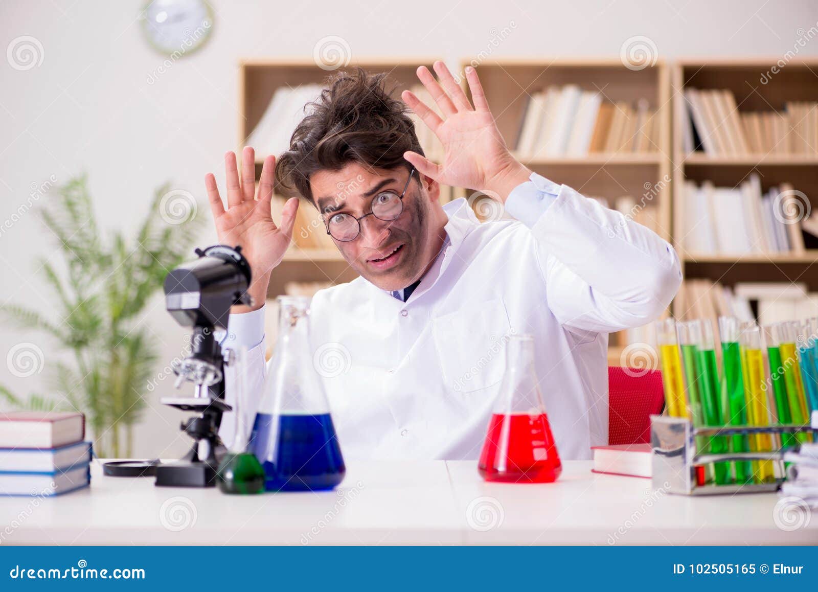 The Mad Crazy Scientist Doctor Doing Experiments in a Laboratory Stock ...