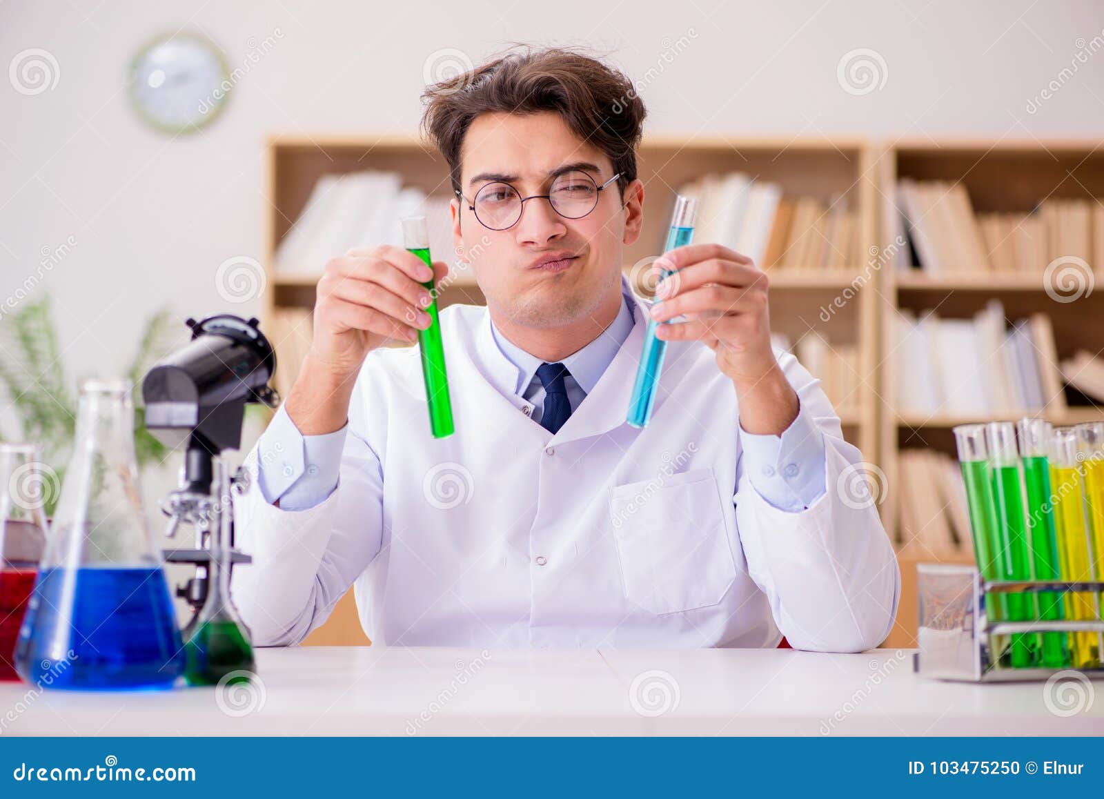 The Mad Crazy Scientist Doctor Doing Experiments in a Laboratory Stock ...