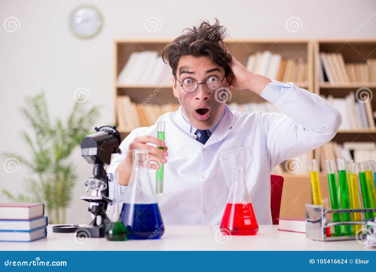 The Mad Crazy Scientist Doctor Doing Experiments in a Laboratory Stock ...