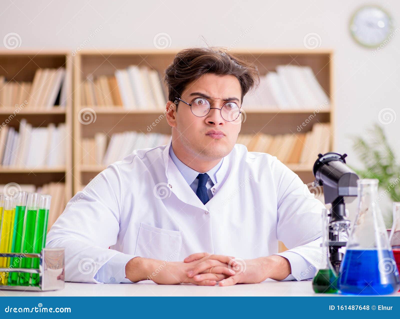 Mad Crazy Scientist Doctor Doing Experiments in a Laboratory Stock ...