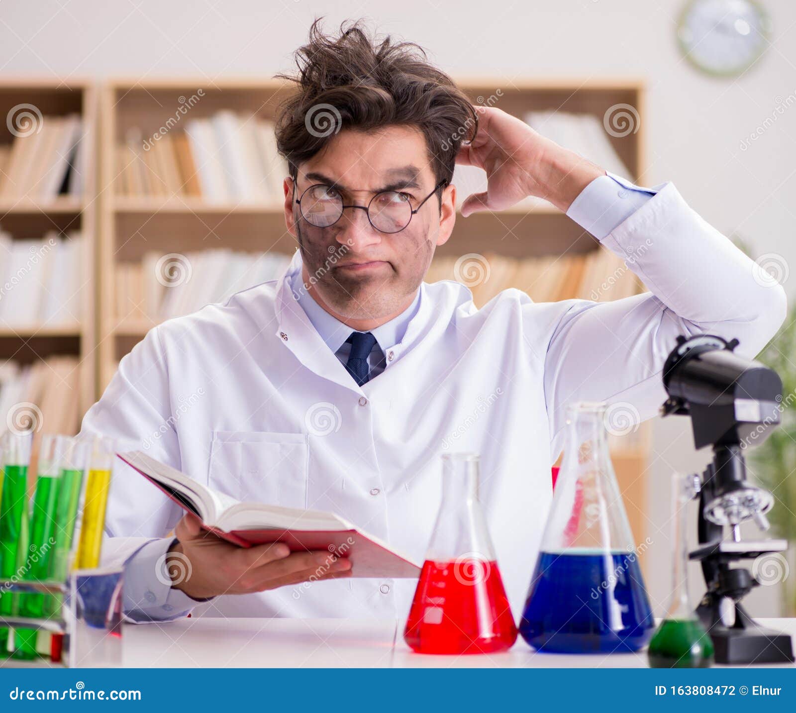 Mad Crazy Scientist Doctor Doing Experiments in a Laboratory Stock ...