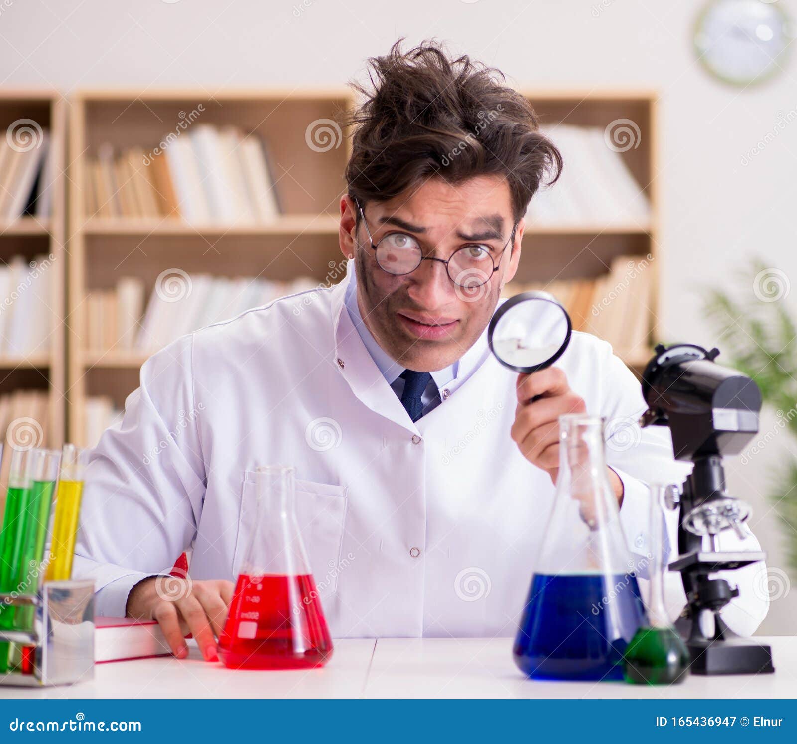 Mad Crazy Scientist Doctor Doing Experiments in a Laboratory Stock ...