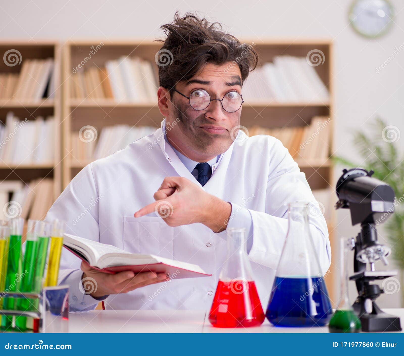 Mad Crazy Scientist Doctor Doing Experiments in a Laboratory Stock ...