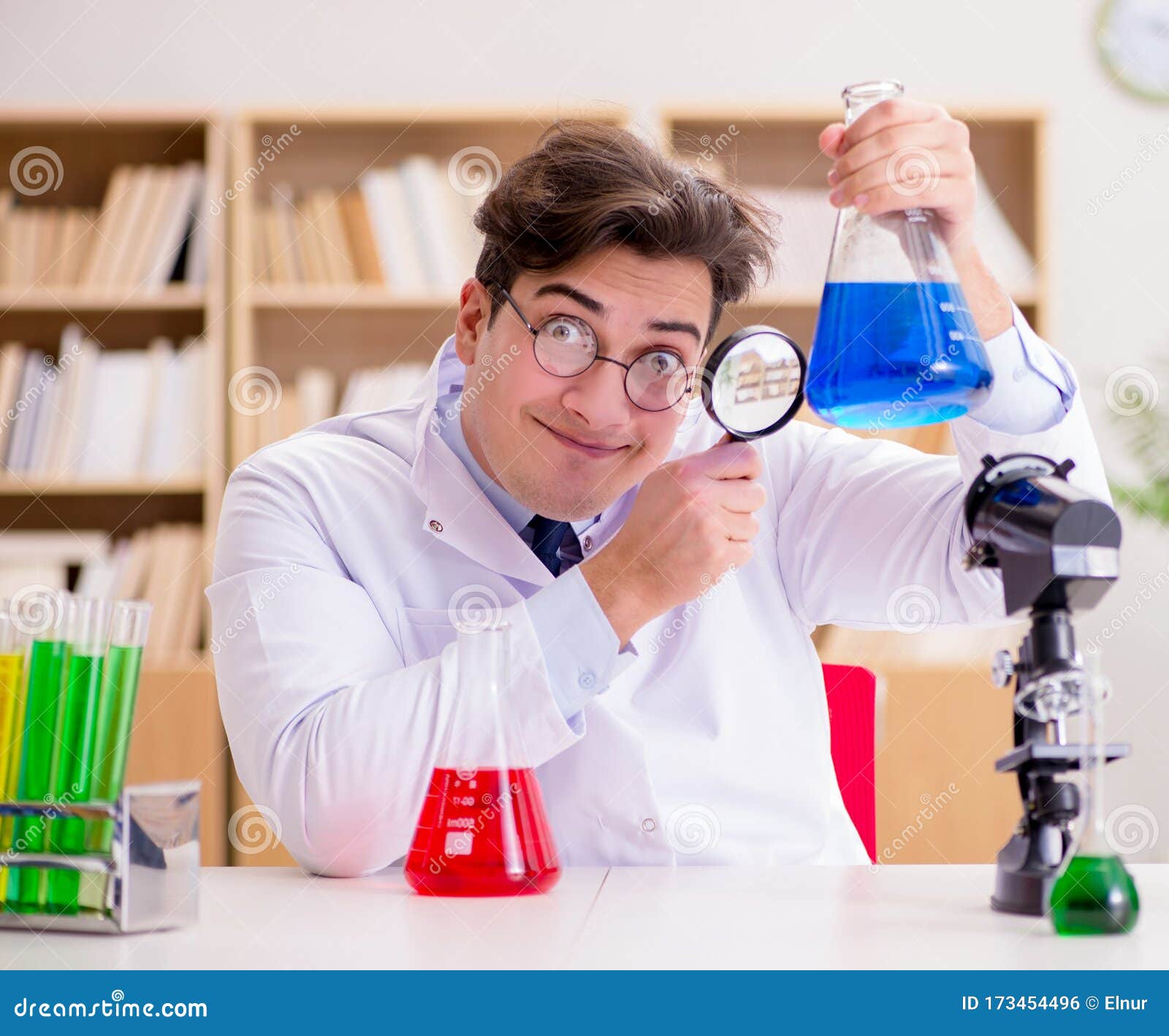 Mad Crazy Scientist Doctor Doing Experiments in a Laboratory Stock ...