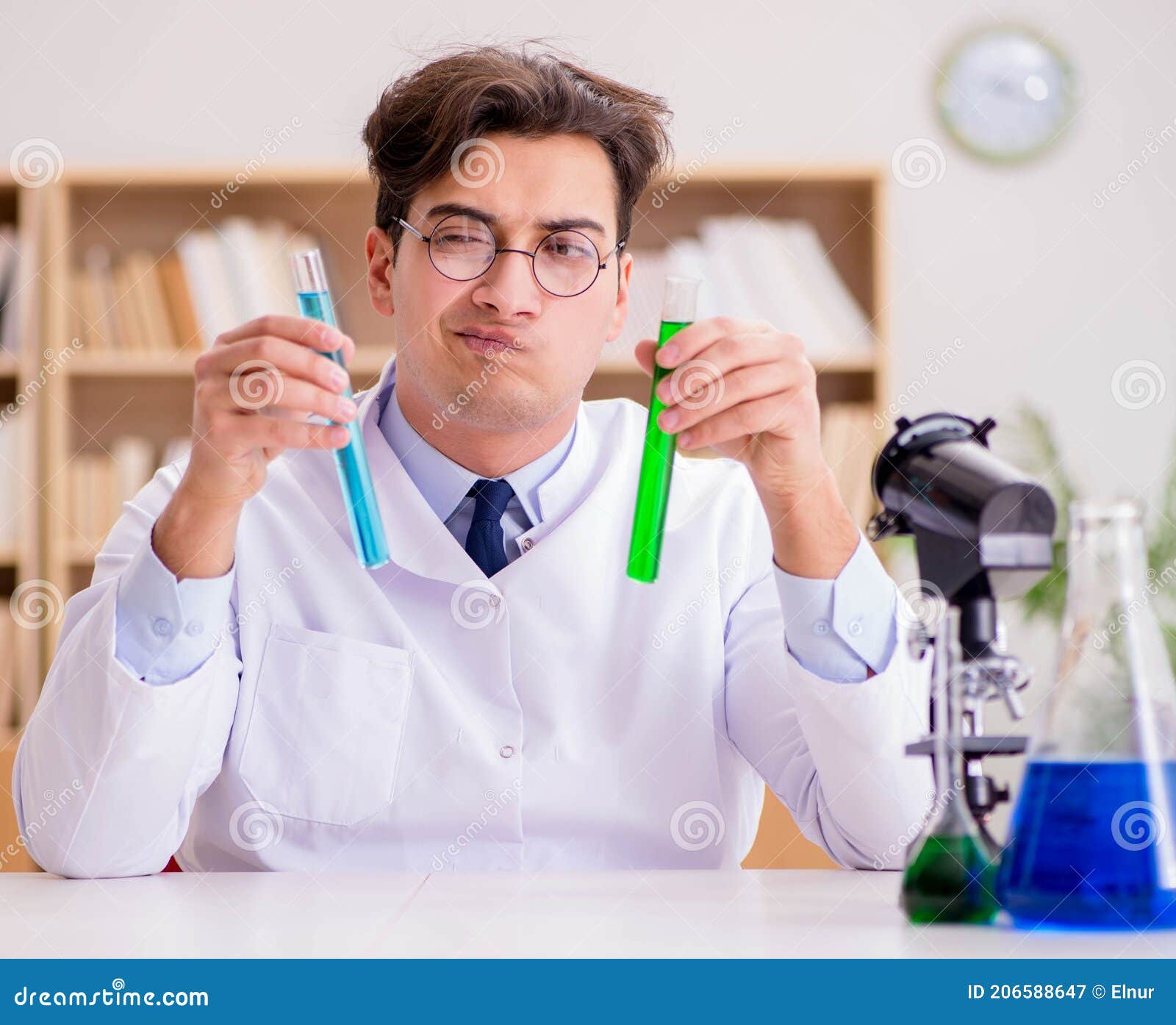 Mad Crazy Scientist Doctor Doing Experiments in a Laboratory Stock ...