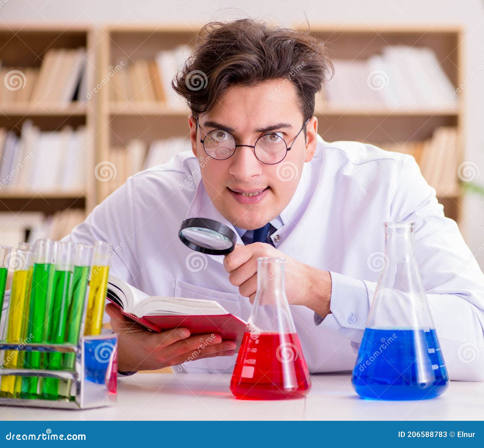Mad Crazy Scientist Doctor Doing Experiments in a Laboratory Stock ...