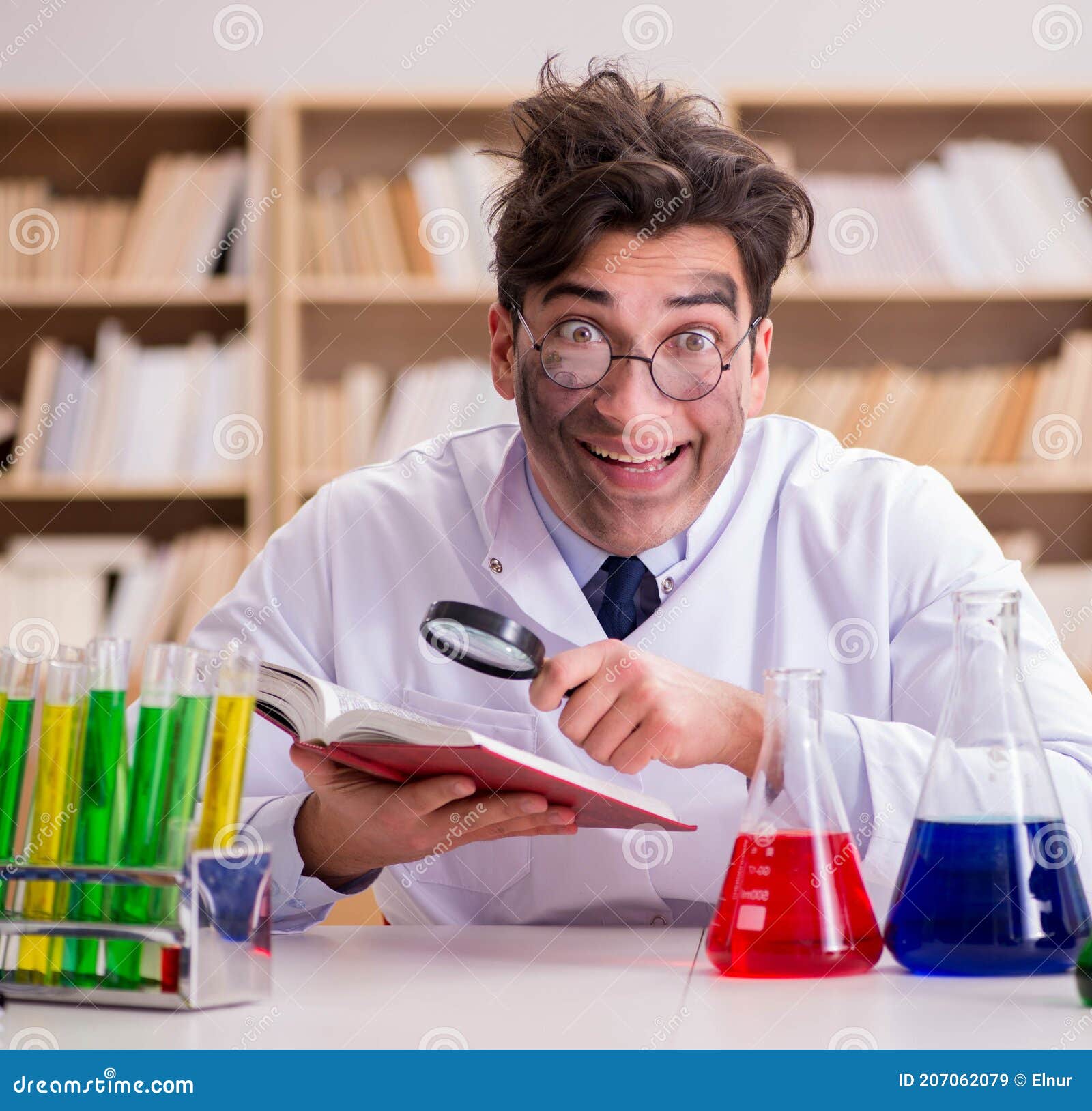 Mad Crazy Scientist Doctor Doing Experiments in a Laboratory Stock ...