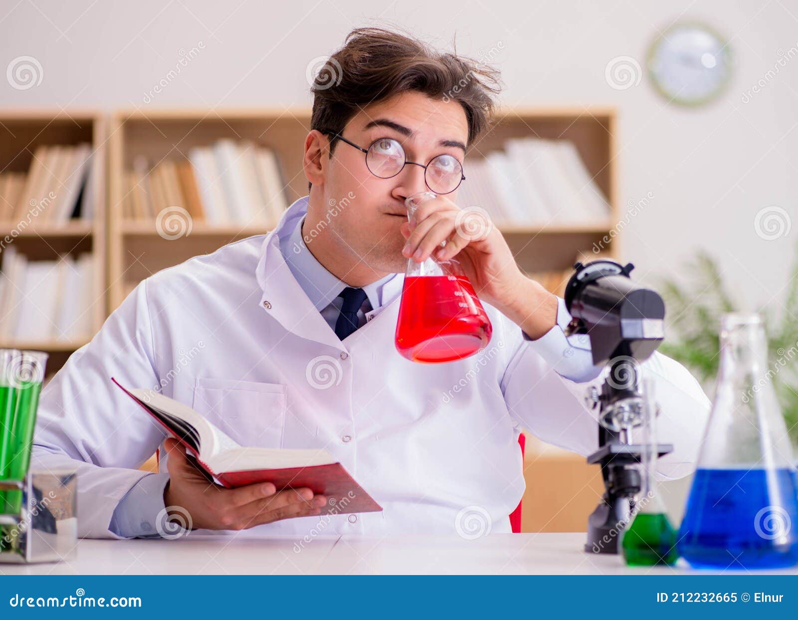 Mad Crazy Scientist Doctor Doing Experiments in a Laboratory Stock ...