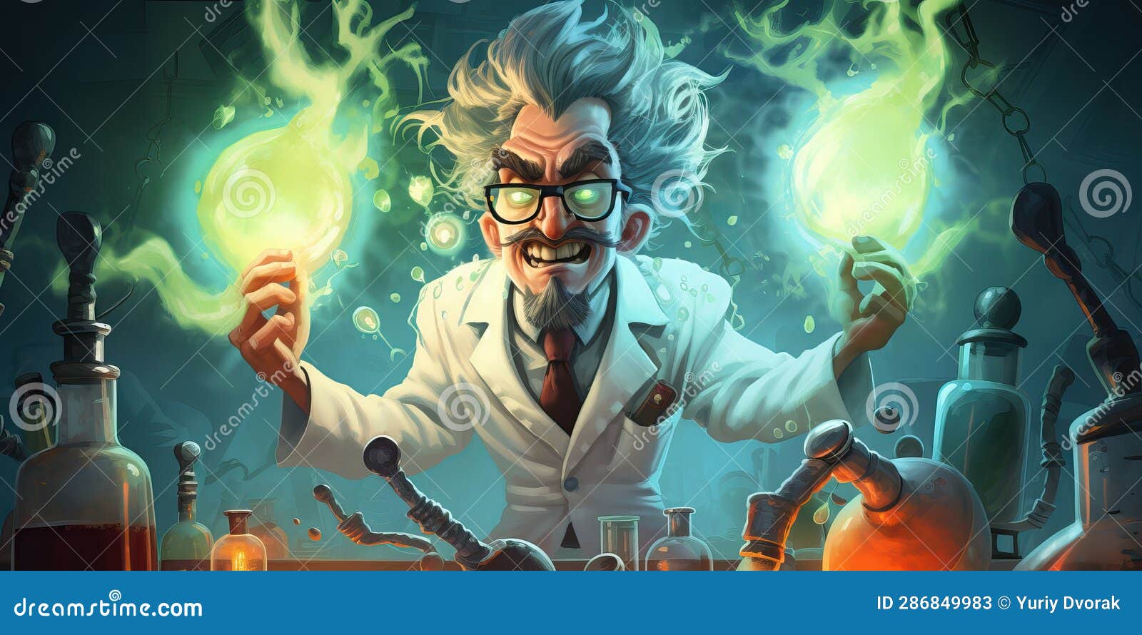 Mad Crazy Scientist Doctor Doing Experiments in a Laboratory Stock ...