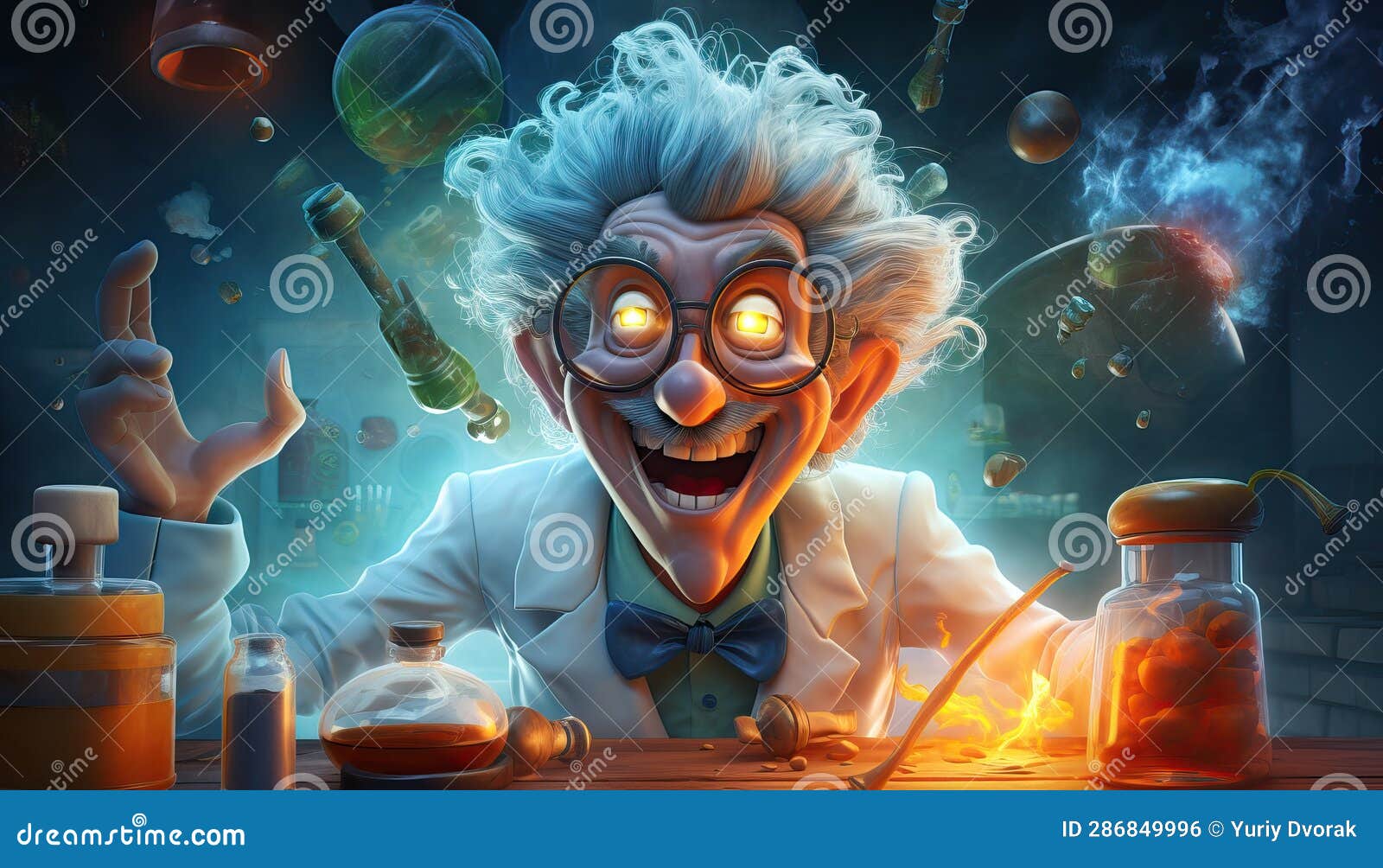 Mad Crazy Scientist Doctor Doing Experiments in a Laboratory Stock ...