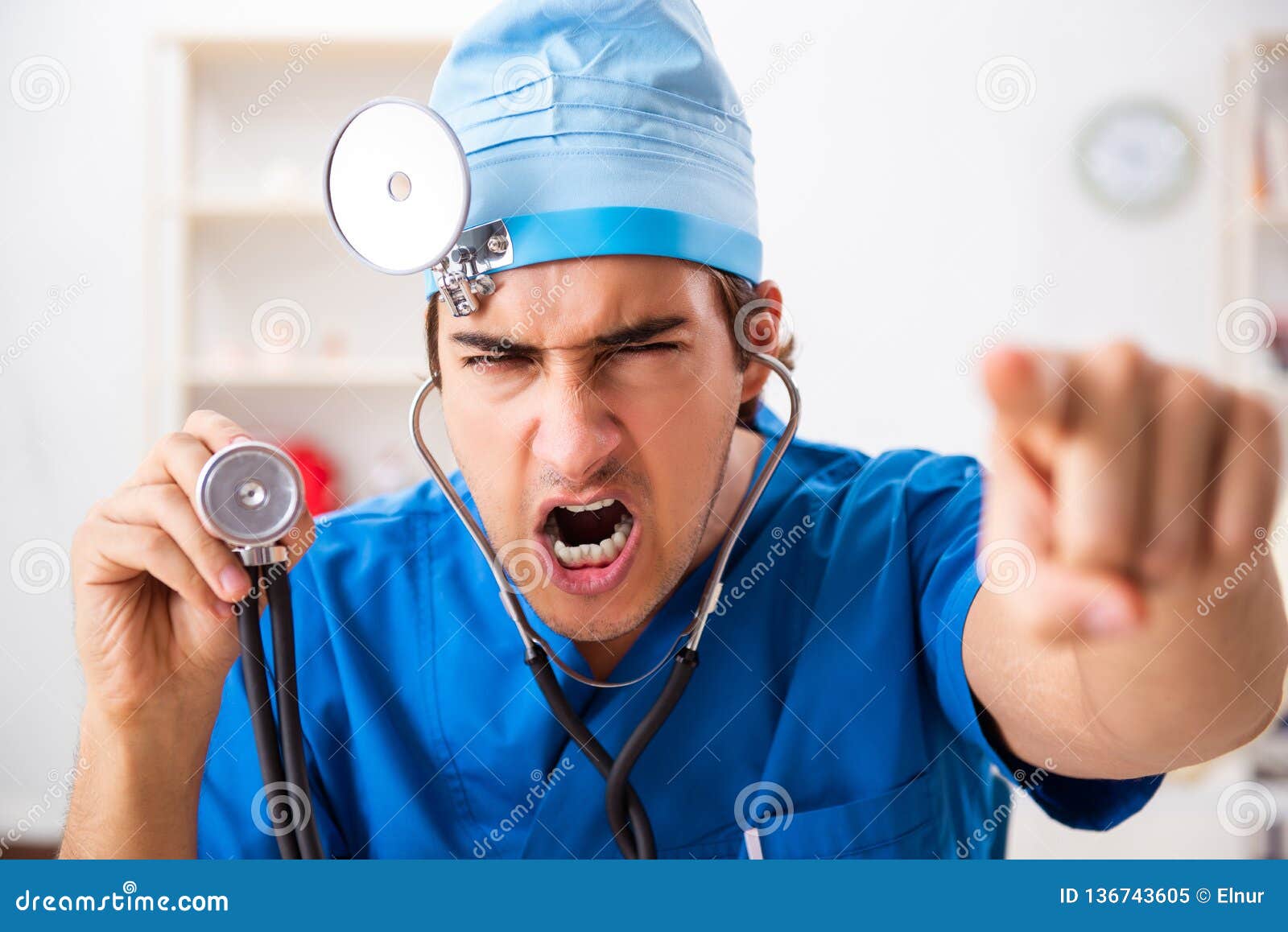The Mad Doctor Working in the Clinic Stock Image - Image of head ...
