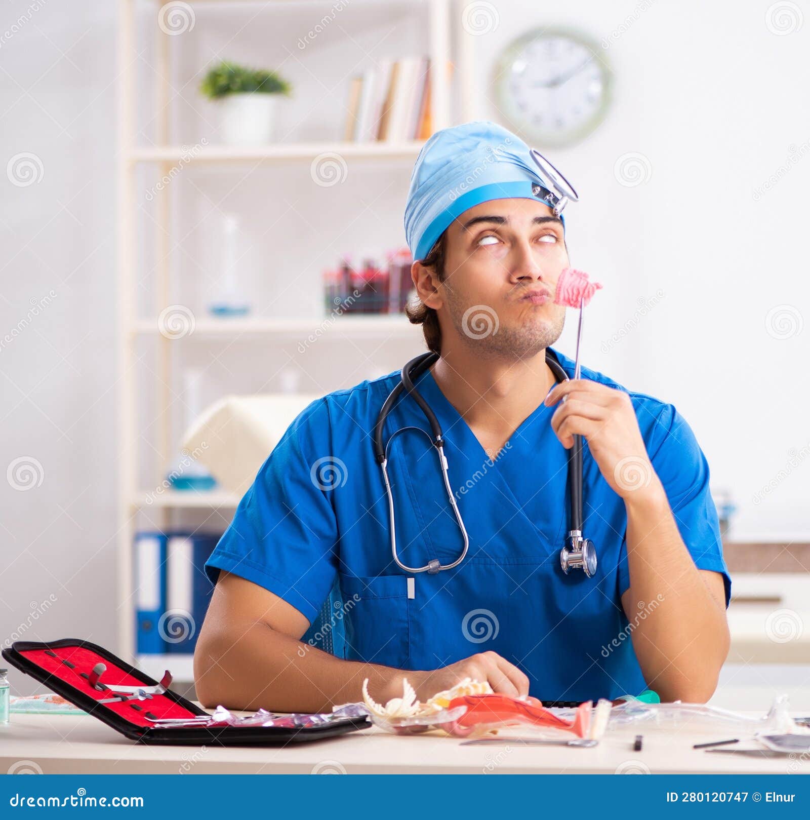 Mad Doctor Working in the Clinic Stock Image - Image of healthy, funny ...