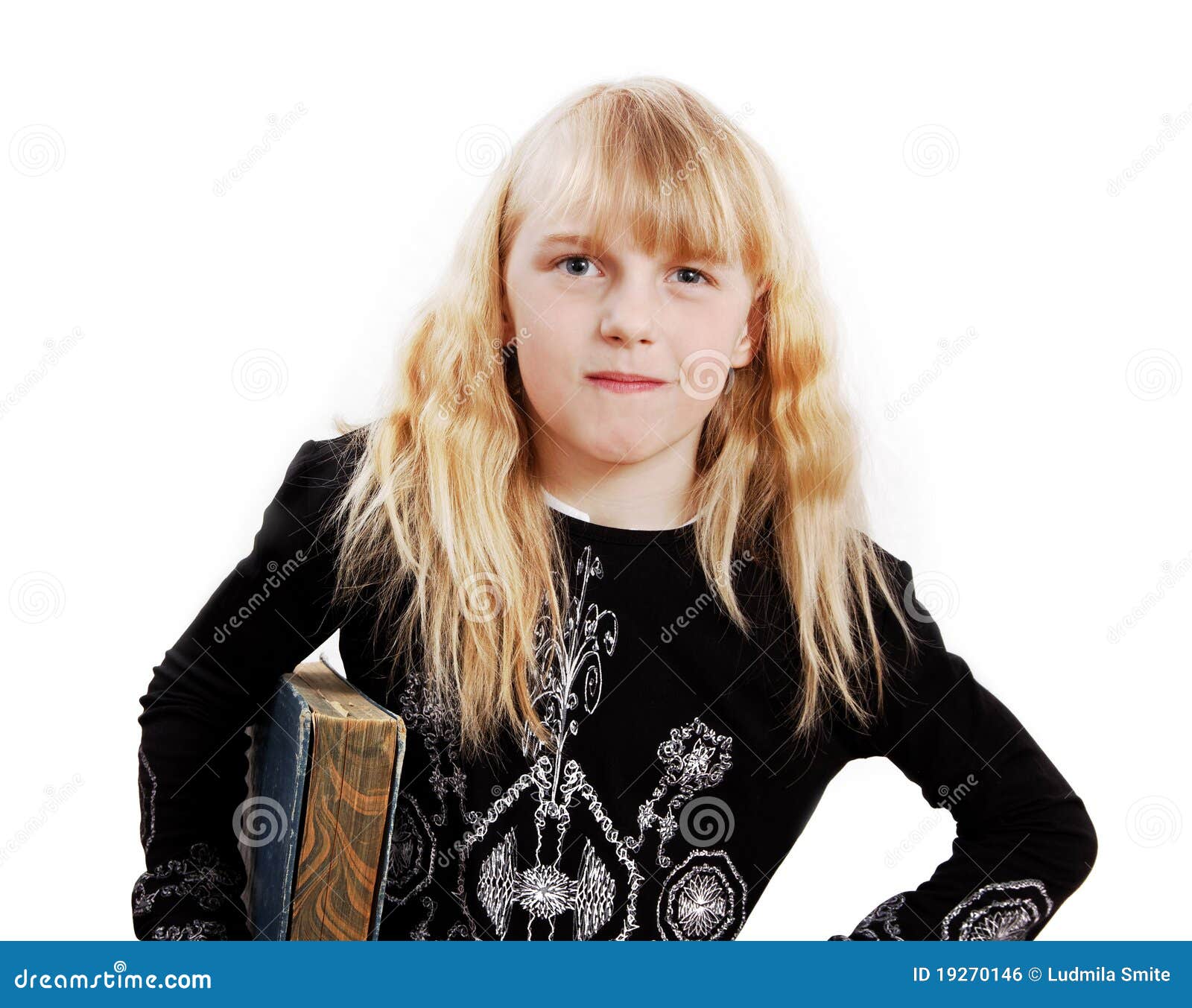 Mad girl with book. stock photo. Image of blue, expression - 19270146
