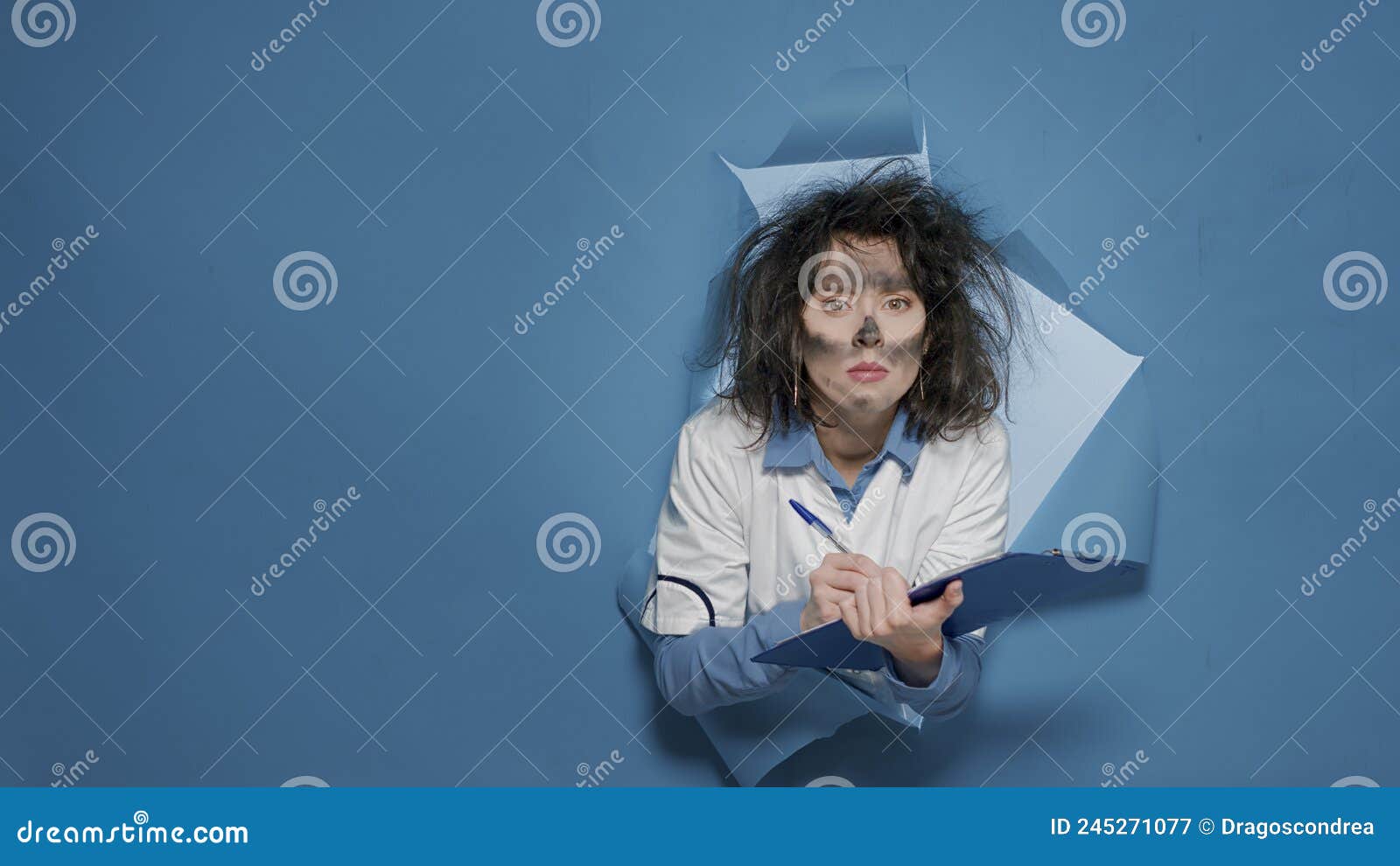 Mad Goofy Scientist Taking Notes On Papers After Dangerous Explosion ...