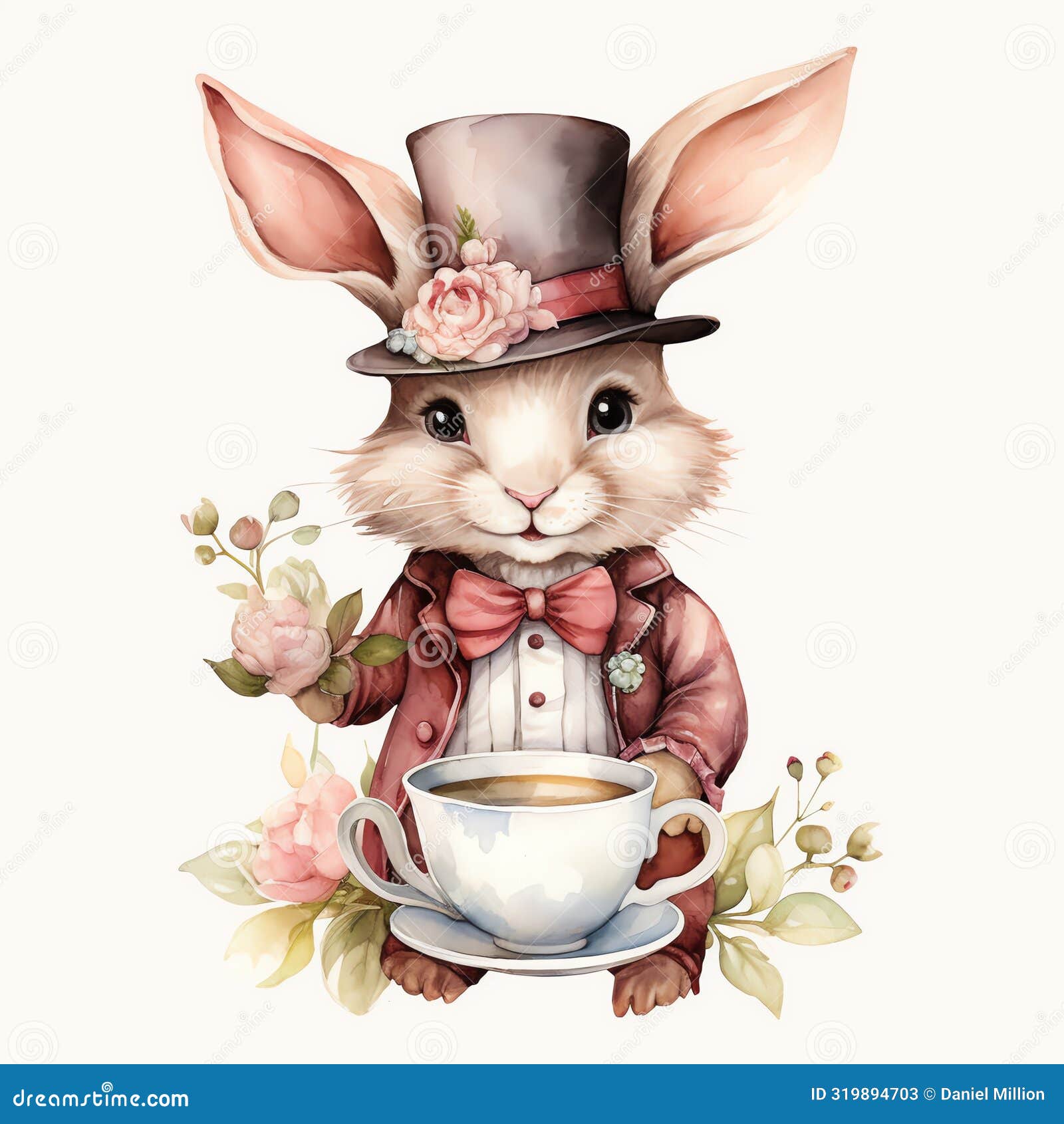 Mad Hatter Cute Bunny Pink Cute Bunny Watercolor Stock Photo ...