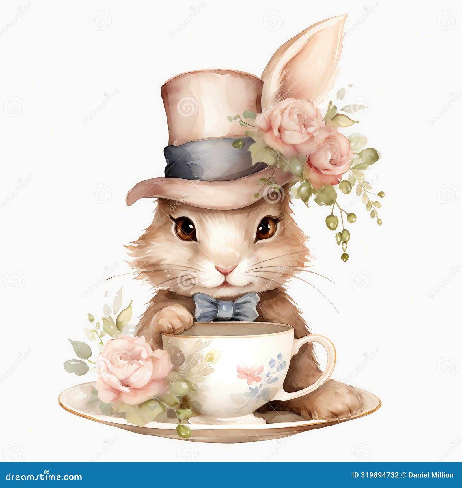 Mad Hatter Cute Bunny Pink Cute Bunny Watercolor Royalty-Free Stock ...