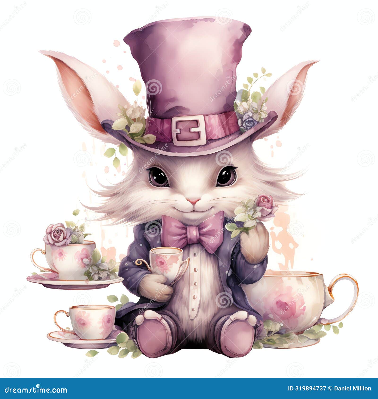Mad Hatter Cute Bunny Pink Cute Bunny Watercolor Royalty-Free Stock ...