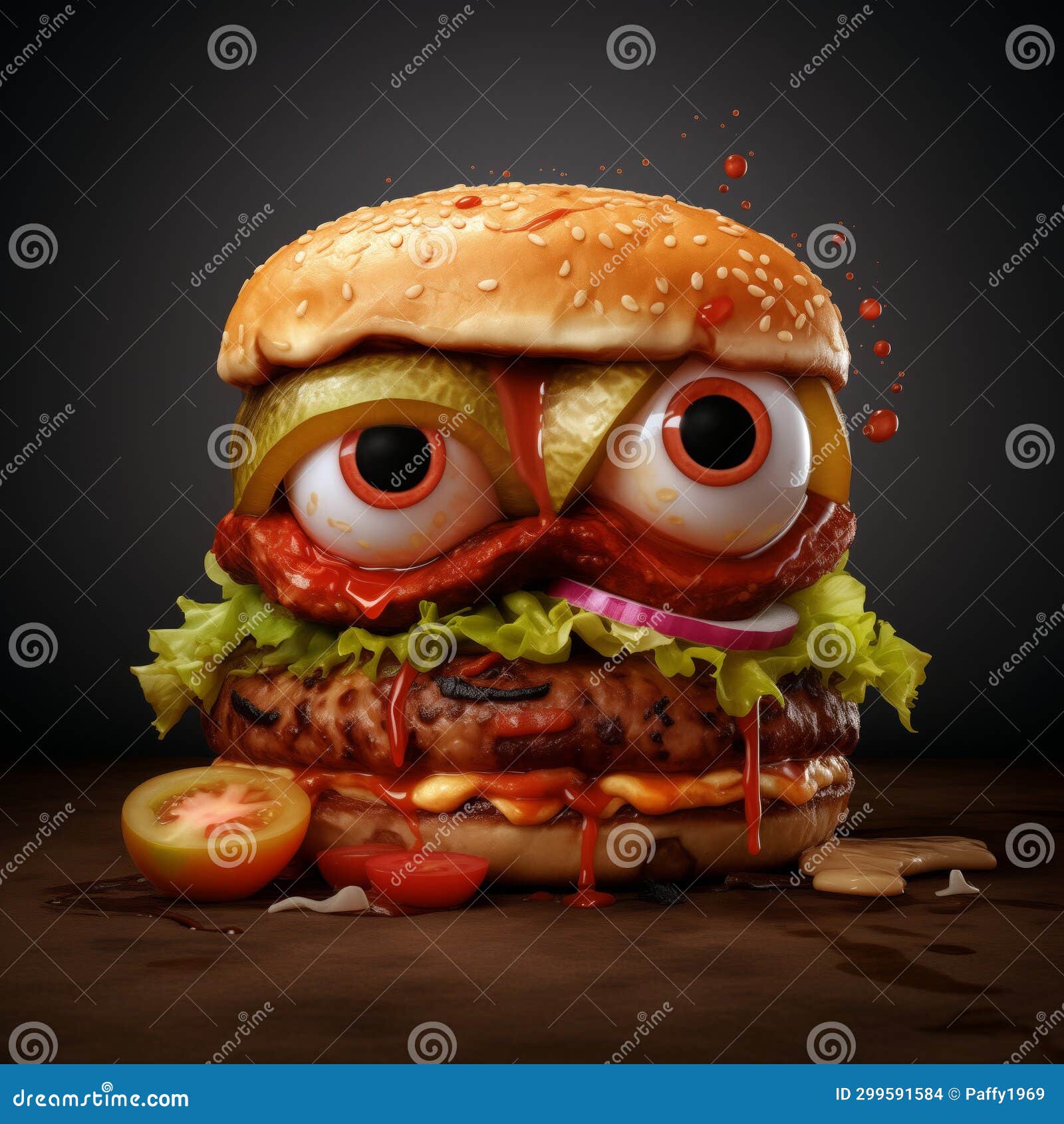 Mad Mascot Hamburger with Big Funny Eyes Stock Photo - Image of funny ...