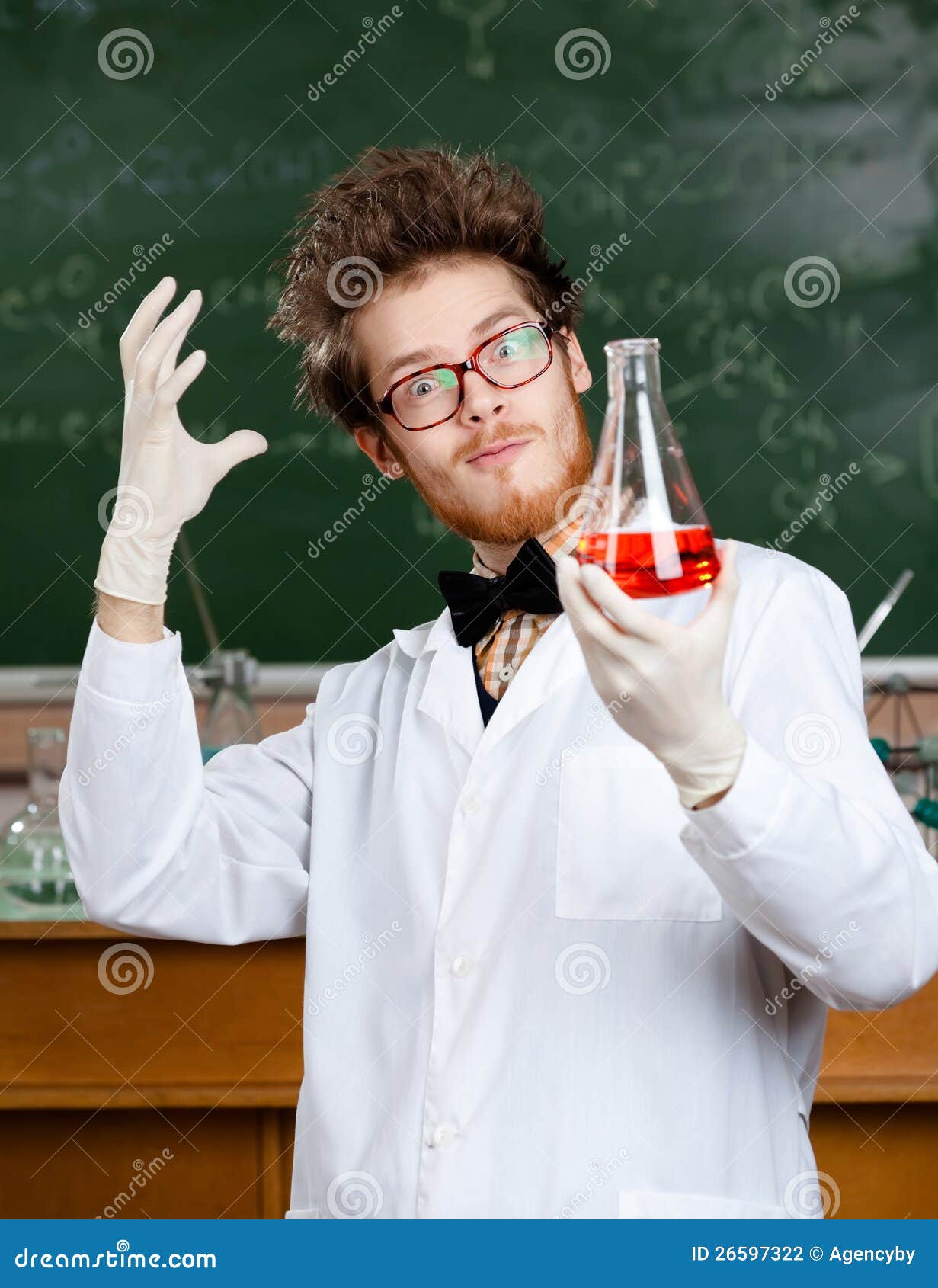 Mad Professor Admires His Experimental Red Liquid Stock Photo - Image ...