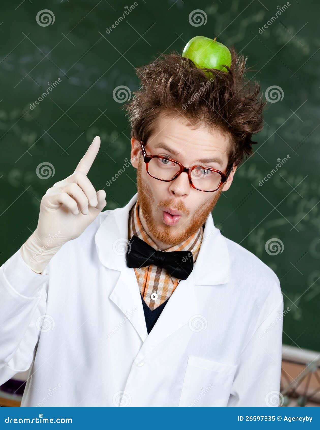 Mad Professor with an Apple on His Head Stock Image - Image of ...
