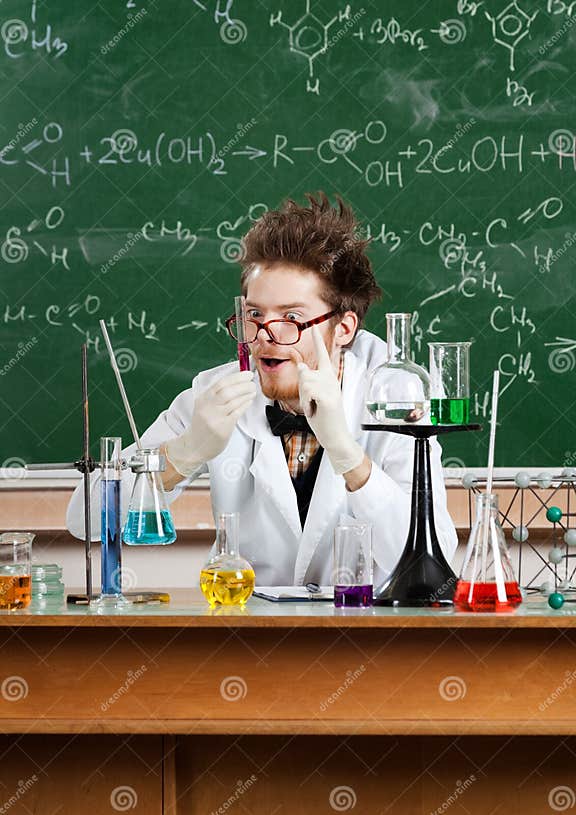 Mad Professor Does the Experiment Stock Photo - Image of flat ...