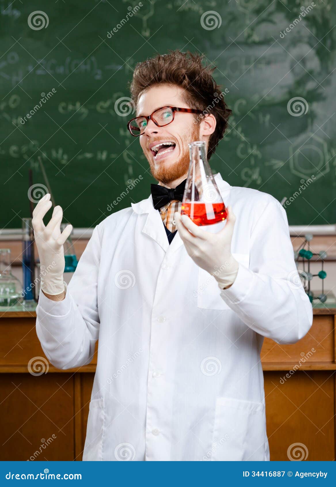 Mad Professor Laughs Handing Conical Flask Stock Image - Image of ...