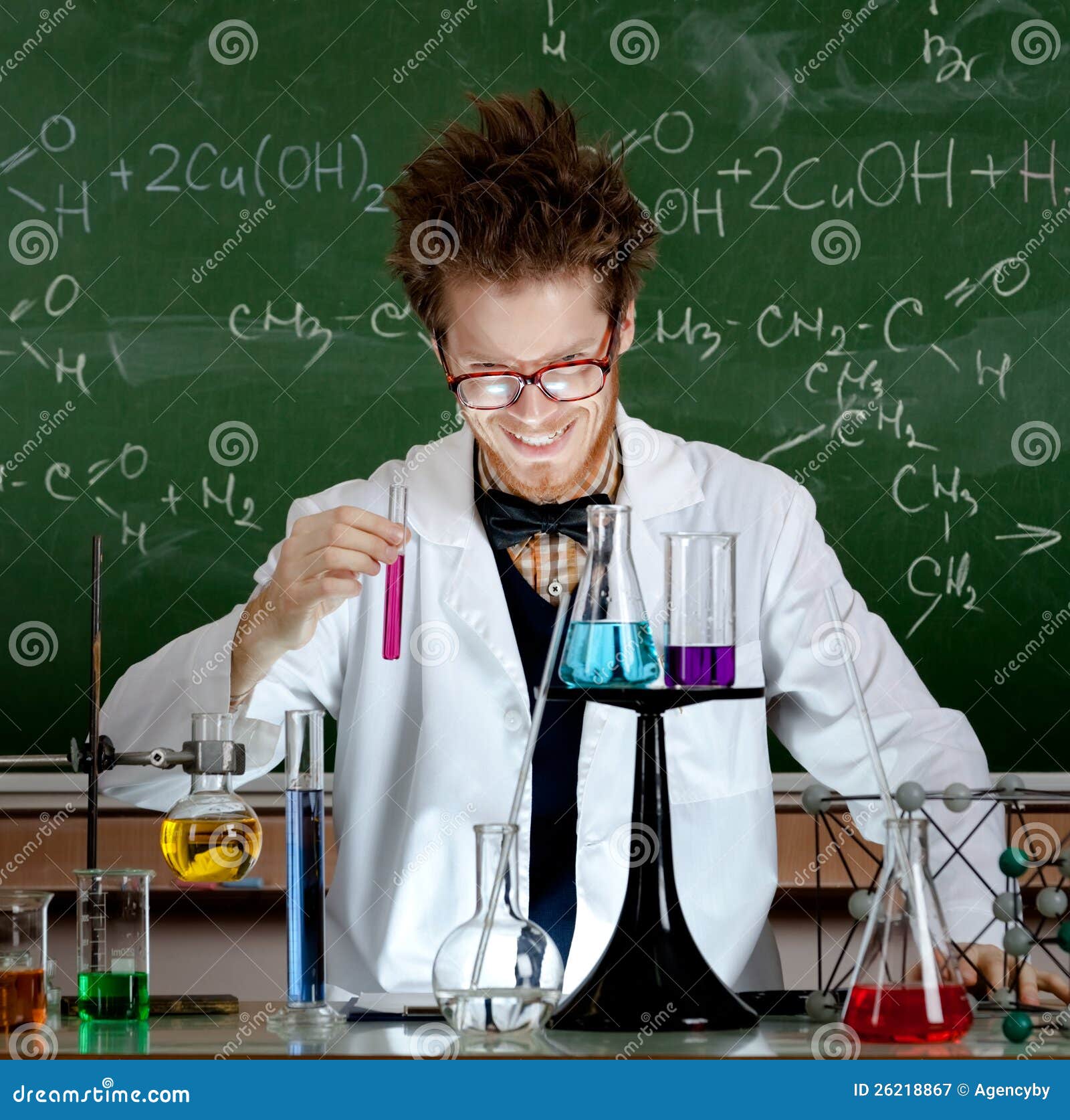 Mad Professor Laughs Handing Test Tube Stock Image - Image of building ...