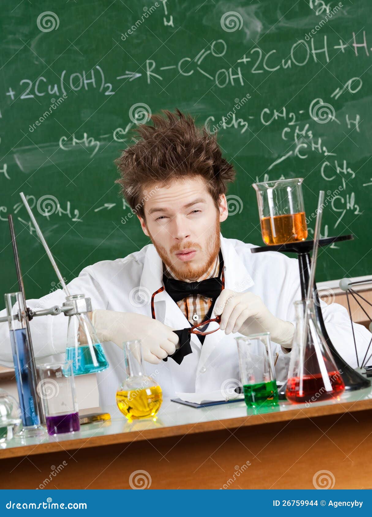 Mad Professor Wipes His Spectacles Stock Photo - Image of fatigue ...