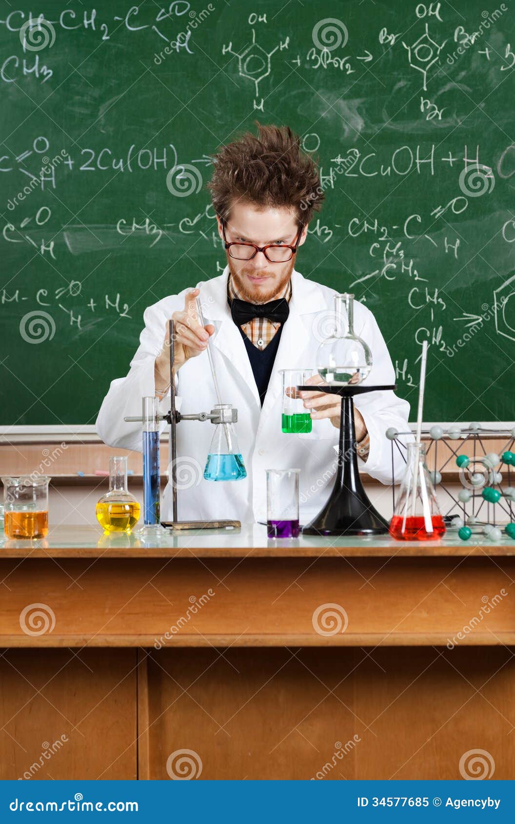 Mad Professor Works at His Laboratory Stock Image - Image of glassware ...