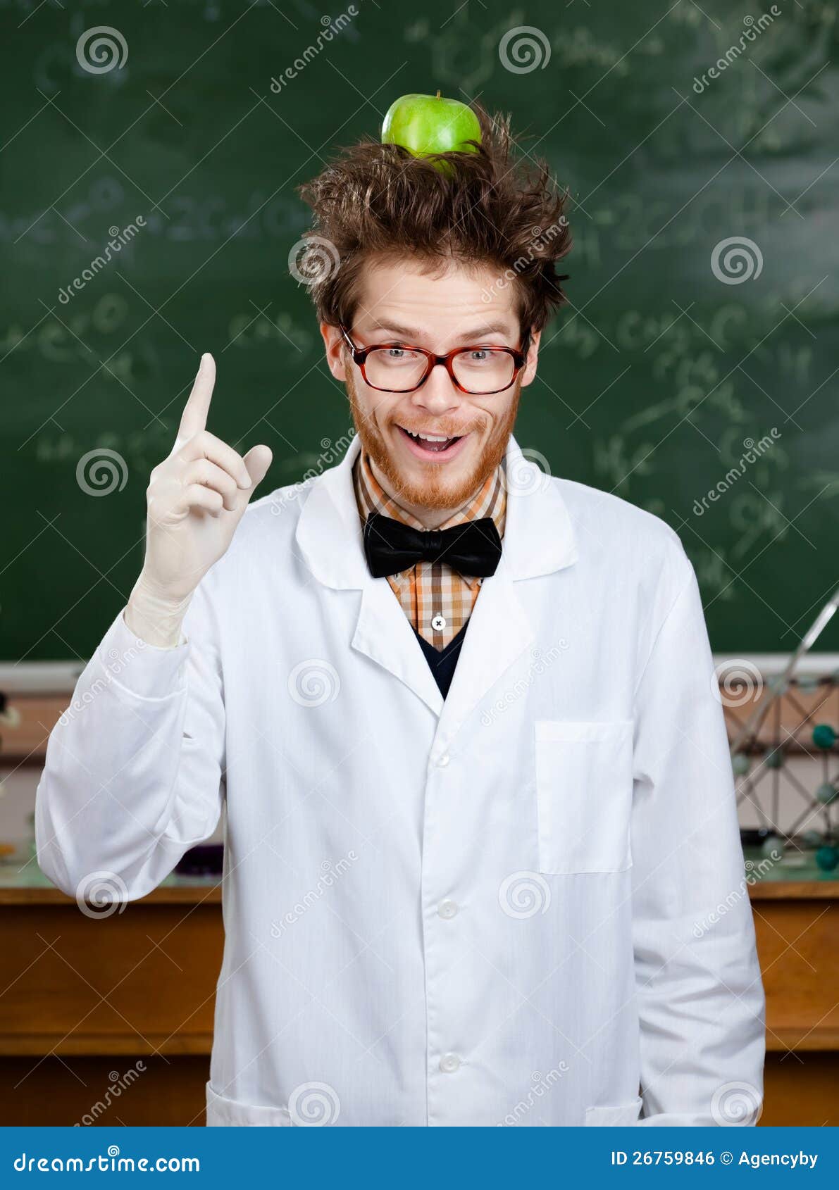 Mad Scientist with an Apple on His Head Stock Photo - Image of ...