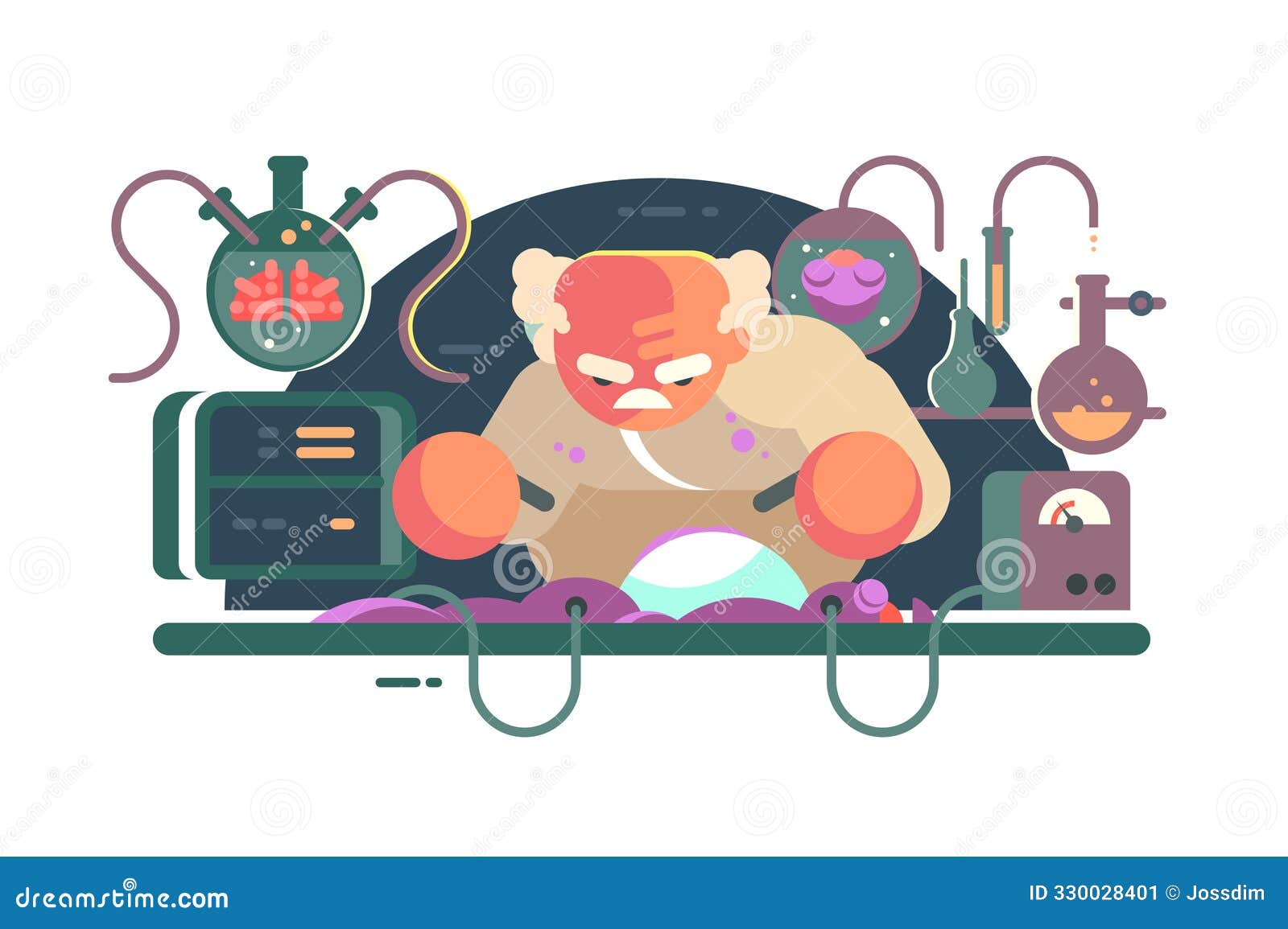 Mad scientist in lab stock vector. Illustration of experiment - 330028401