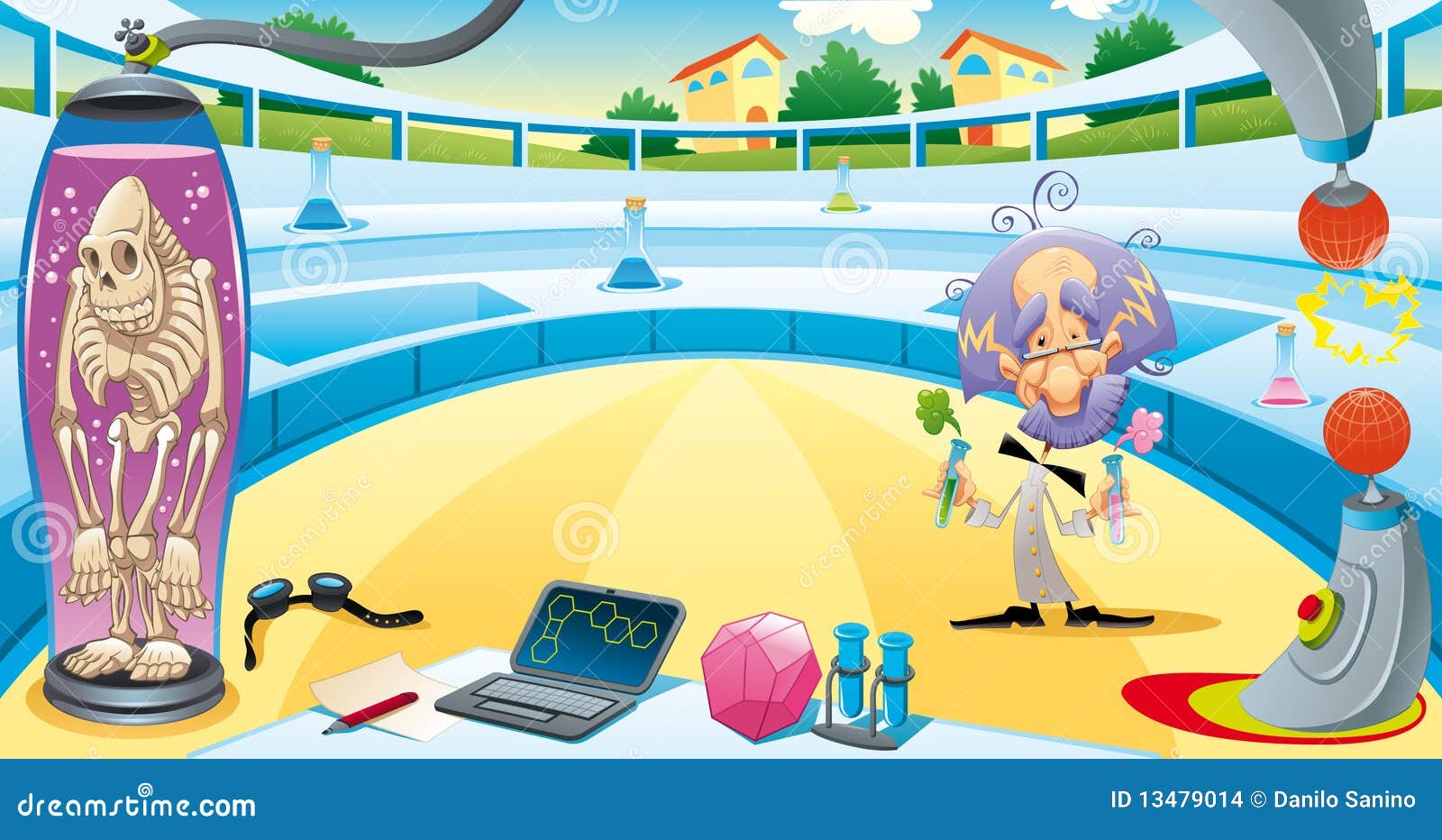 Mad Scientist in the Laboratory. Stock Vector - Illustration of color ...