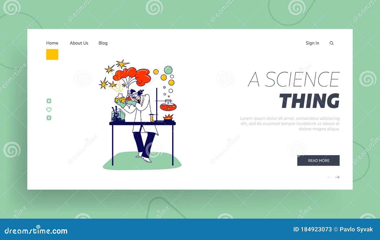 Mad Scientist Landing Page Template. Character with Beakers Conduct ...