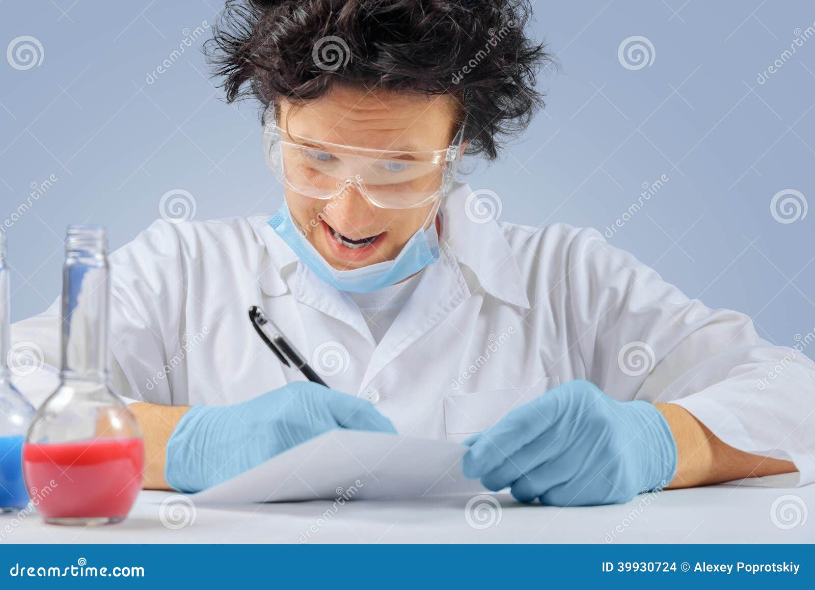 Mad scientist writes stock photo. Image of happy, human - 39930724