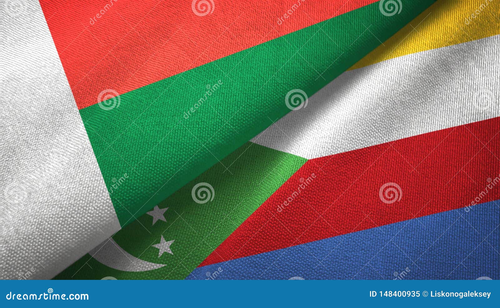 Madagascar and Comoros Two Flags Textile Cloth, Fabric Texture Stock ...