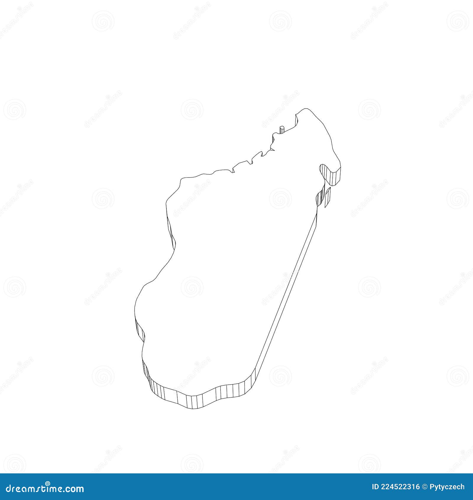 Madagascar - 3D Black Thin Outline Silhouette Map of Country Area ...