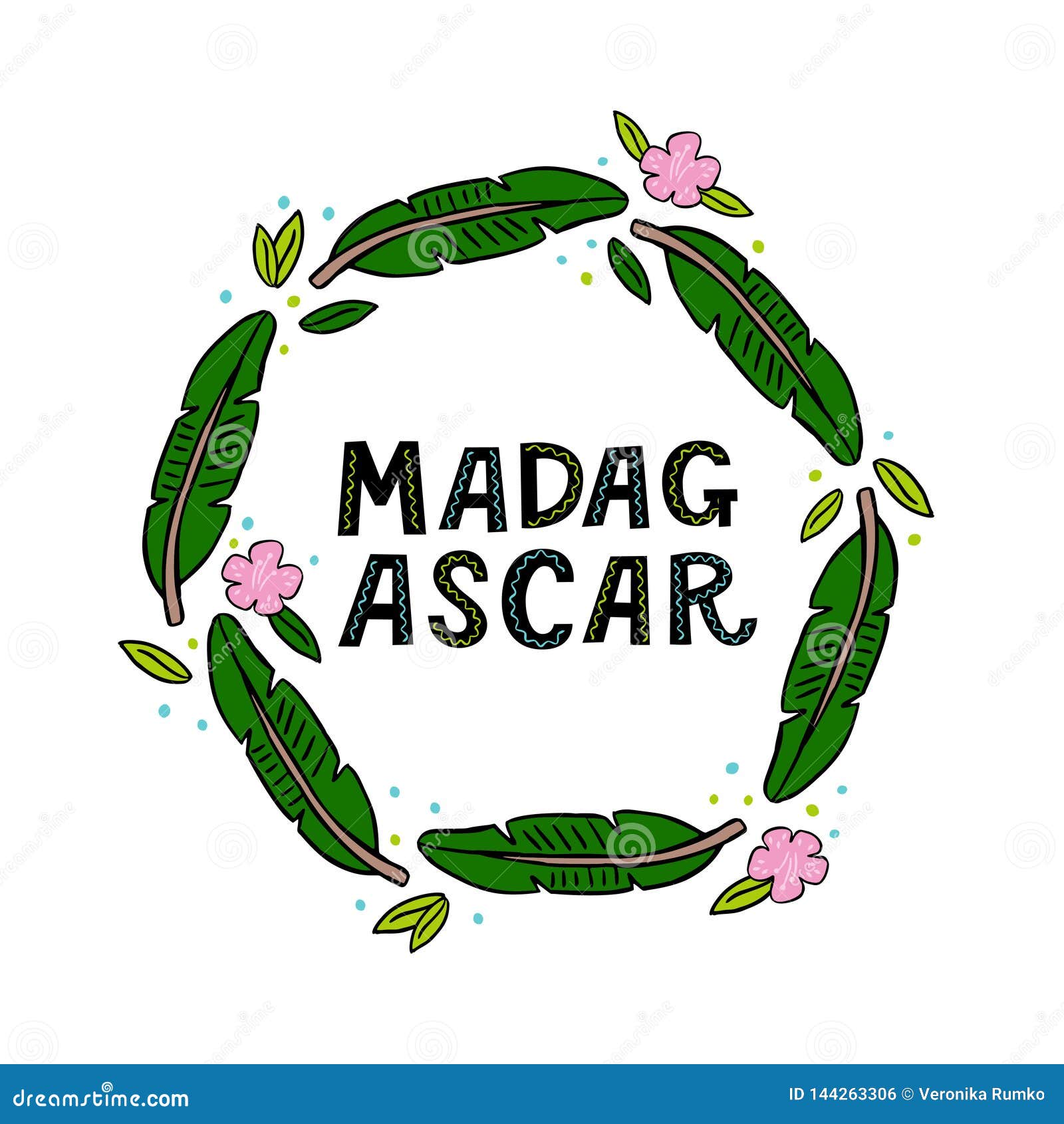 Madagascar Handwritten Word with Leaf and Flower Frame Stock Vector ...
