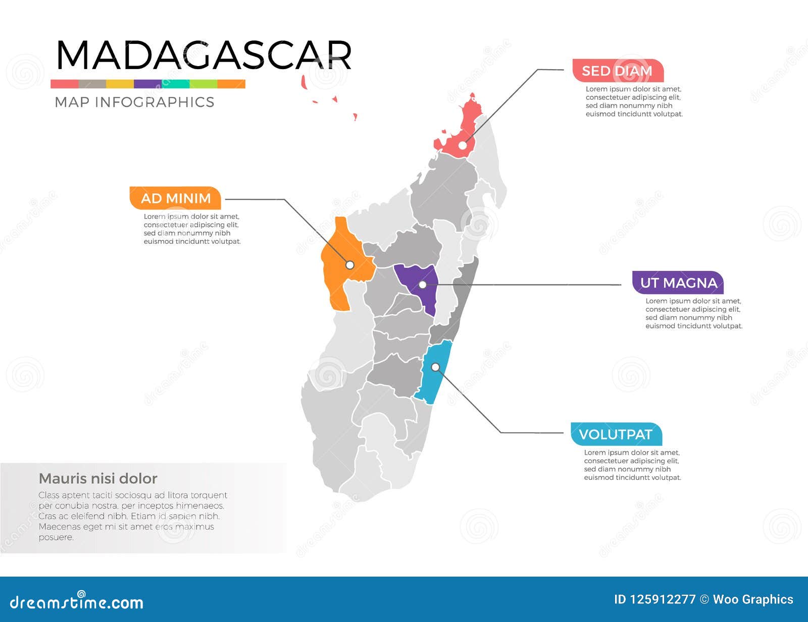 Madagascar Map Infographics Vector Template with Regions and Pointer ...