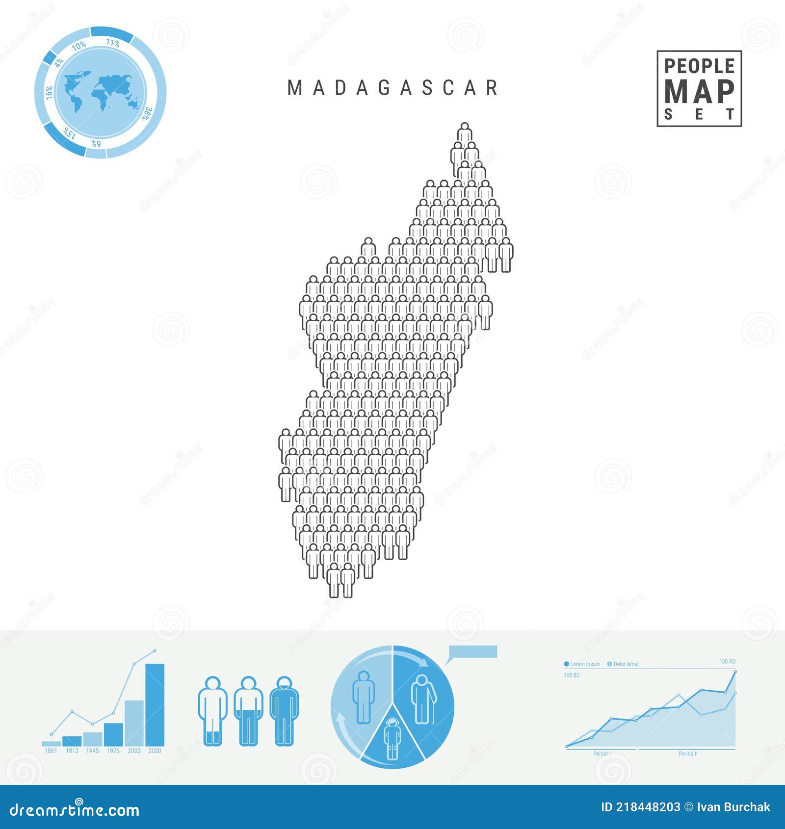 Madagascar People Icon Map. Stylized Vector Silhouette of Madagascar ...