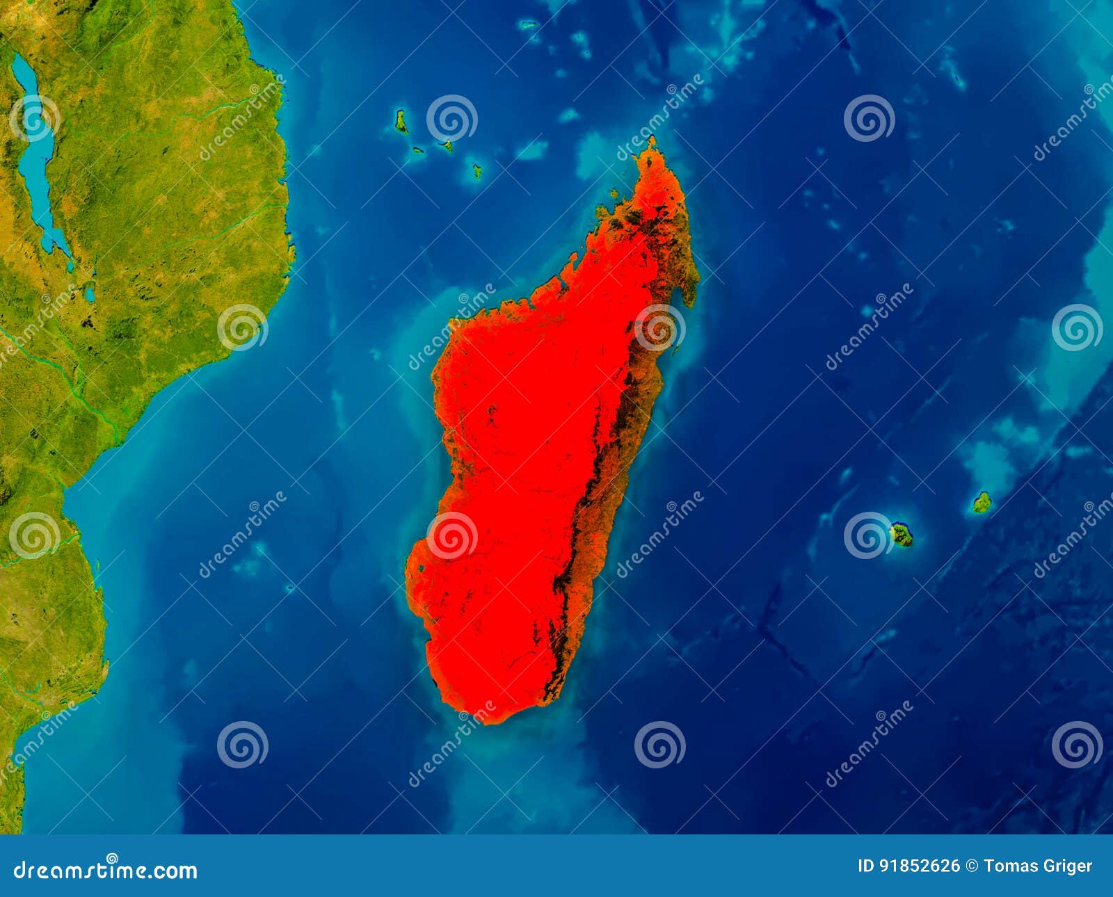 Madagascar on physical map stock illustration. Illustration of earth ...
