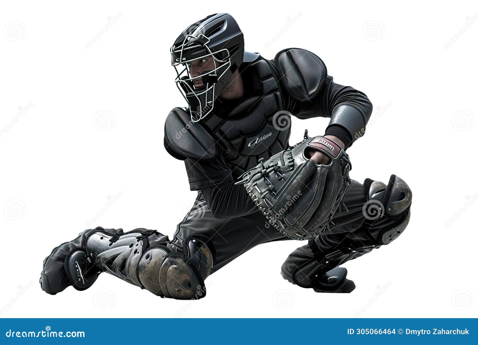 Baseball Catcher in Action Isolated on White Stock Illustration ...
