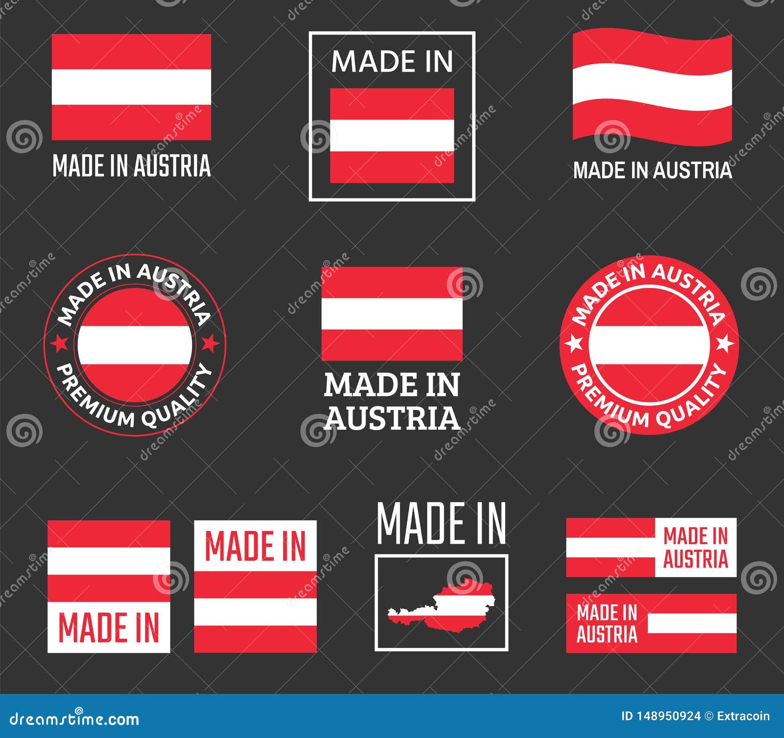 Made in Austria Icon Set, Product Labels of Republic of Austria Stock ...