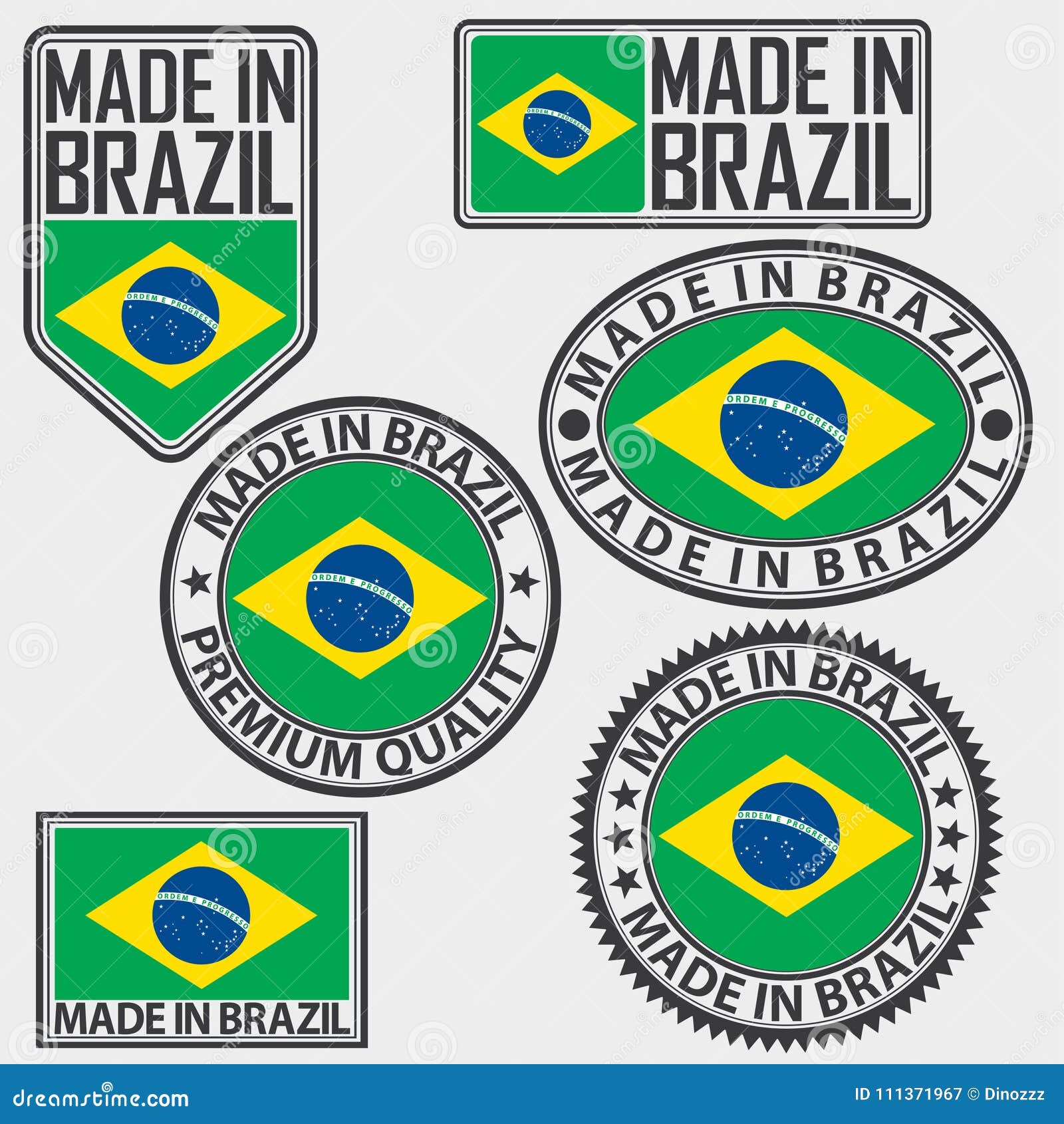 Made in Brazil Label Set with Flag, Vector Illustration Stock Vector ...