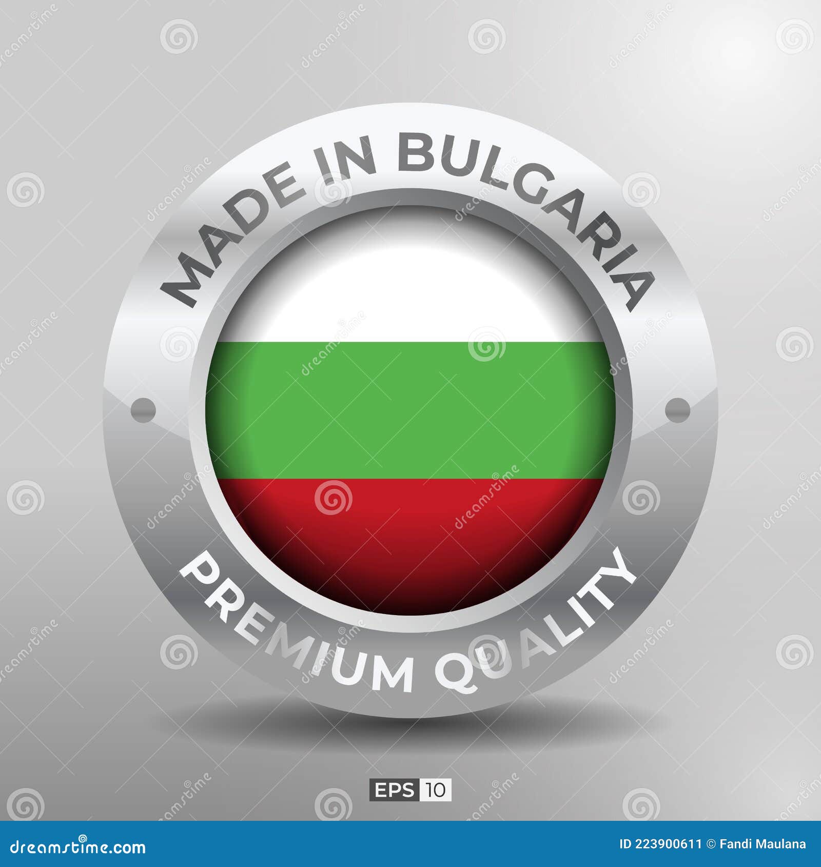 Made in Bulgaria Label, Logo, Stamp Round Flag of Nation with 3D Silver ...