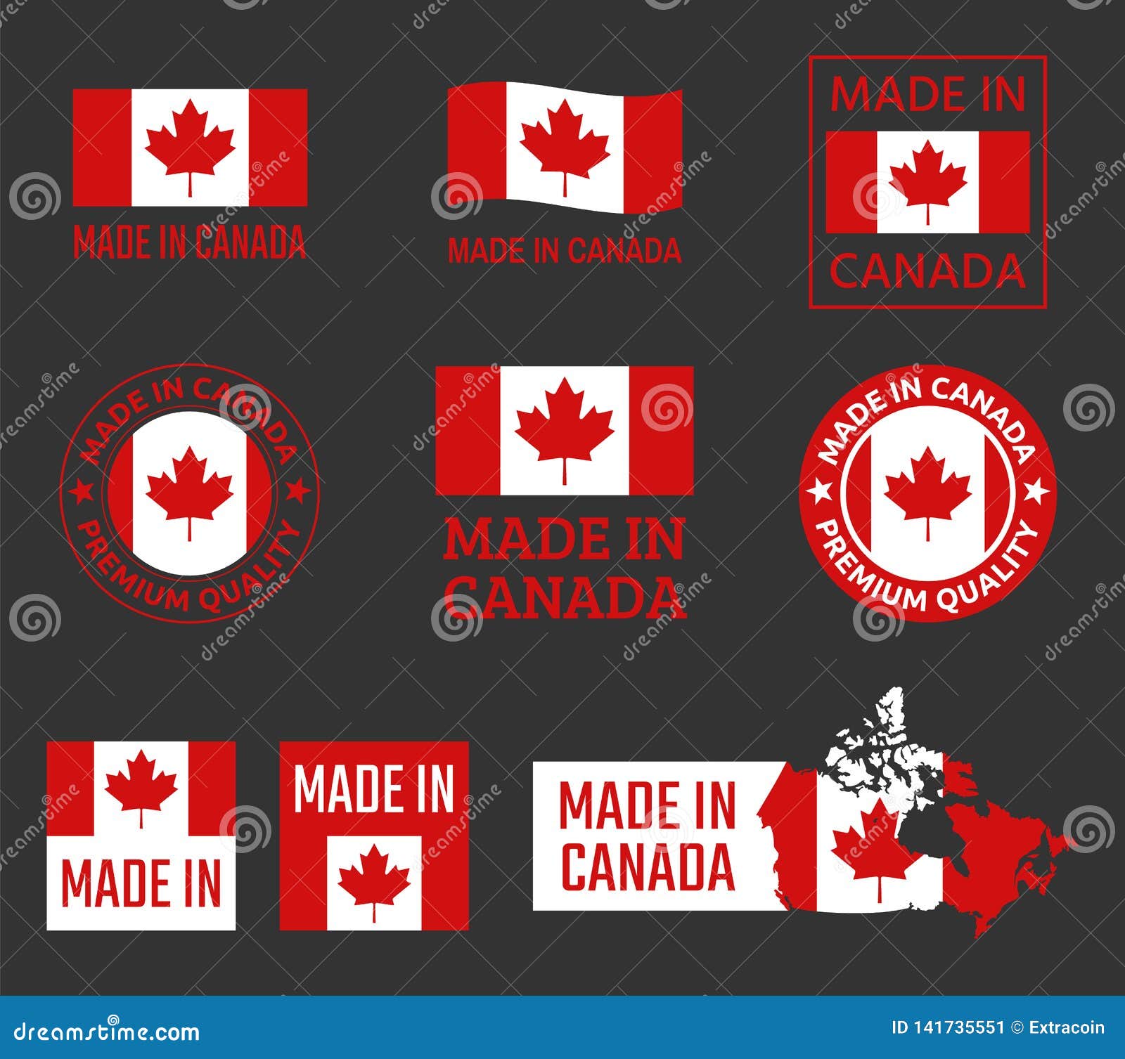 Made in Canada Icon Set, Canadian Product Labels Stock Vector ...